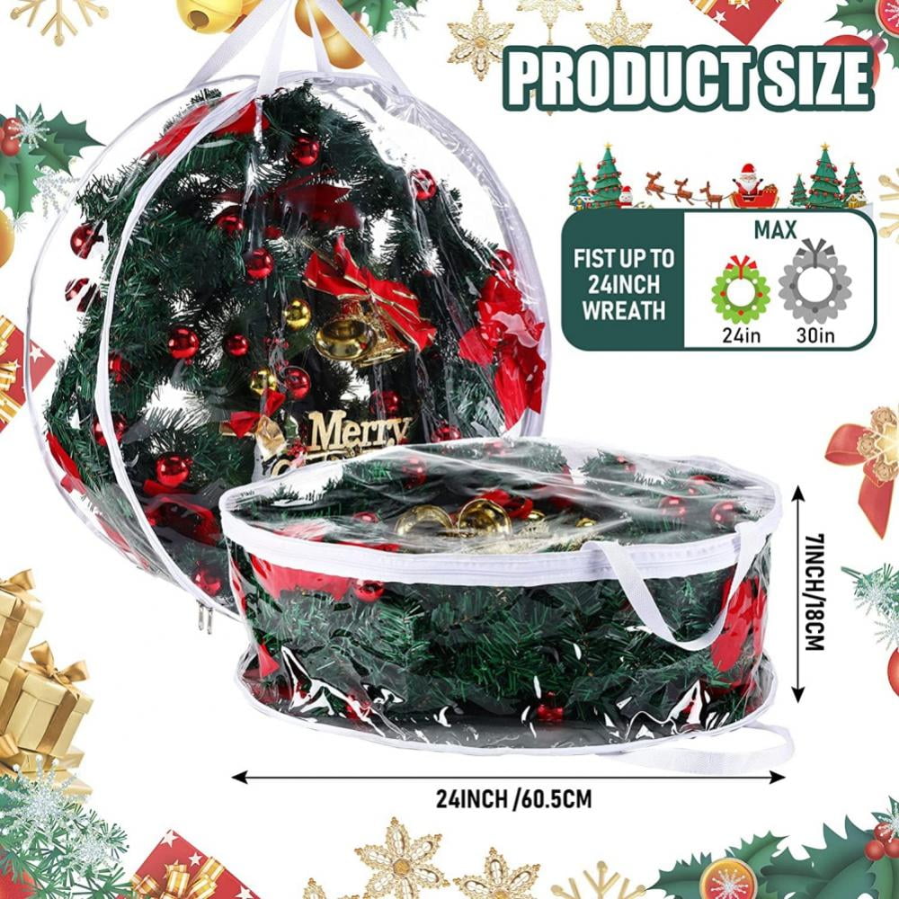24" Christmas Clear Wreath Storage Bags Xmas Wreath Storage Container ...