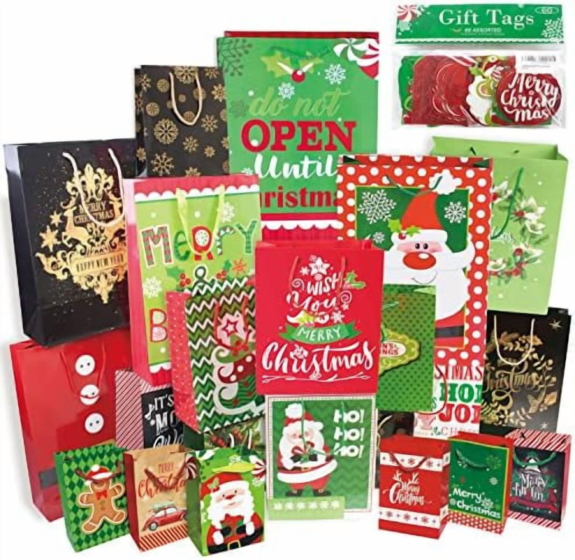 24 Christmas Gift Paper Bags Bulk with handles and 60 Count Christmas ...