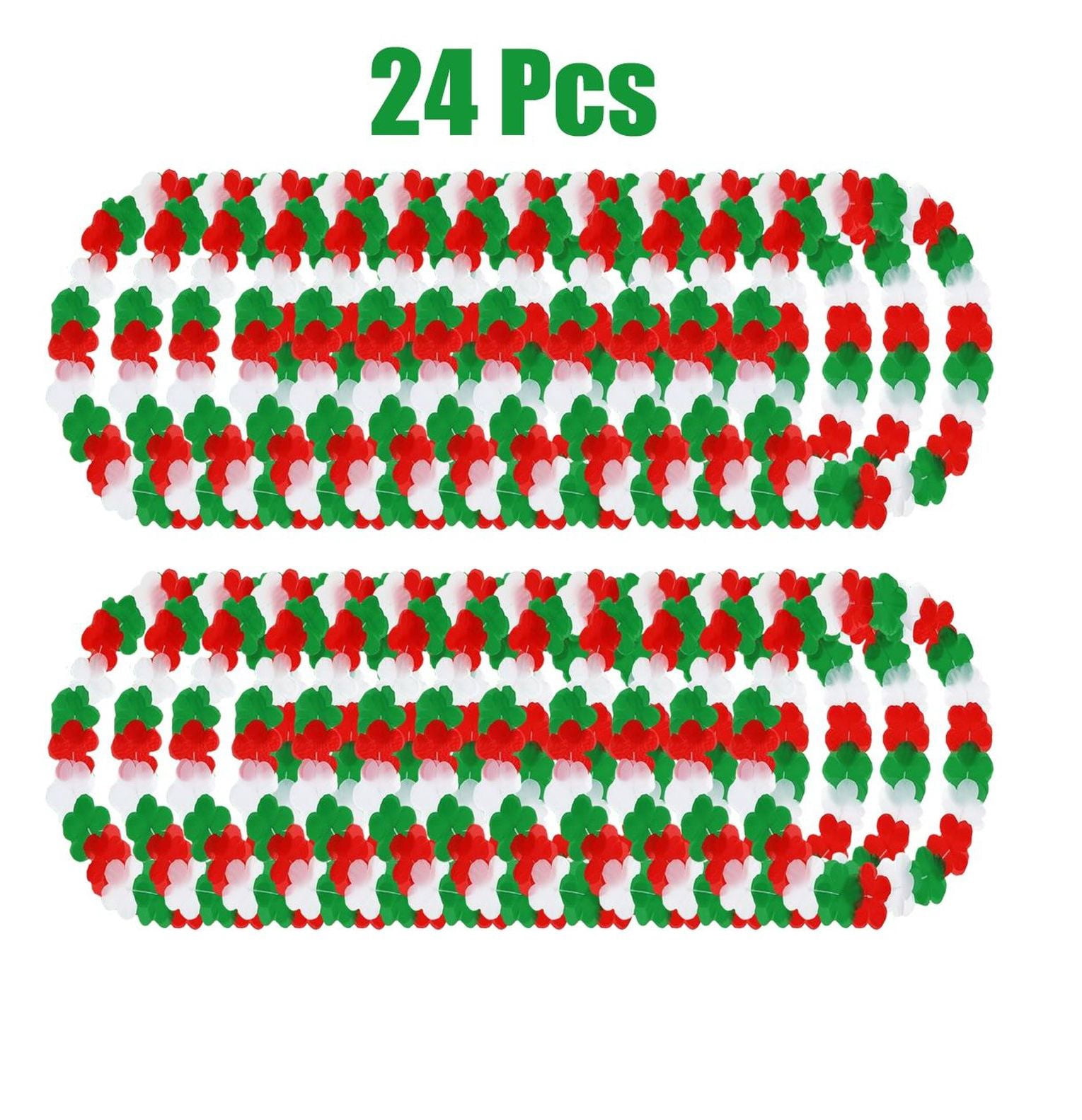24 Christmas Leis in July Green Red White 2 Styles Flower Leis Bulk ...