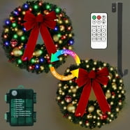 24 Inch Battery Operated LED Christmas Wreath with Timer, Red Berries ...