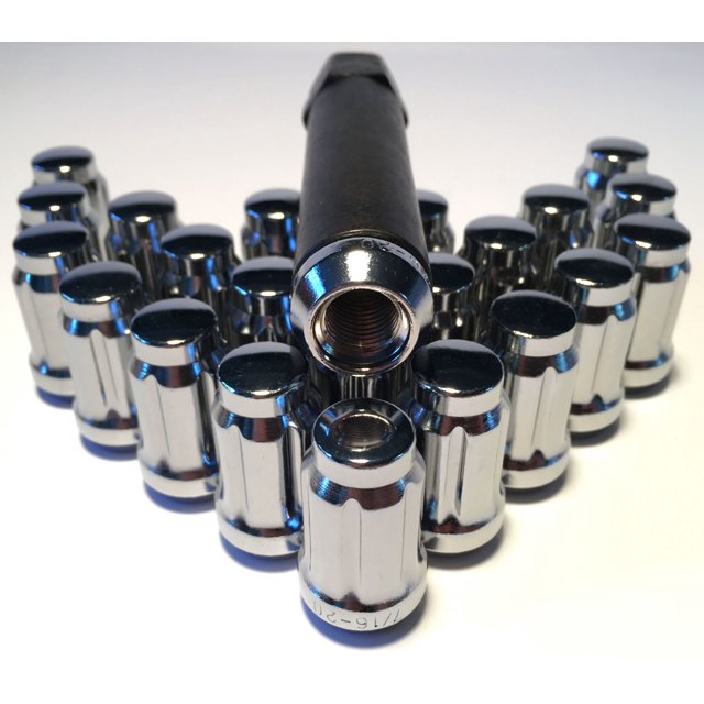 24 Chrome 6 Spline Drive Tuner Wheel 7/16 Lug Nuts With 6 Spline Key (7 ...