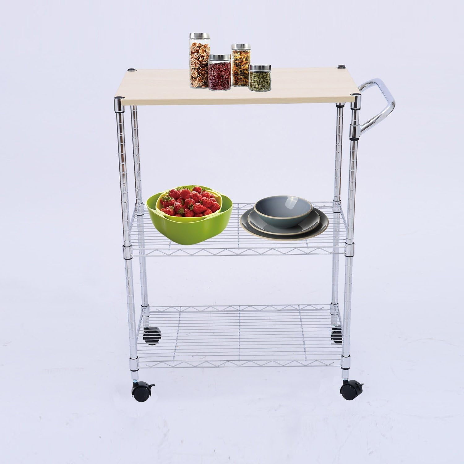 24" Chrome Kitchen Cart Metal Utility Island 3 Tier Rolling Kitchen ...