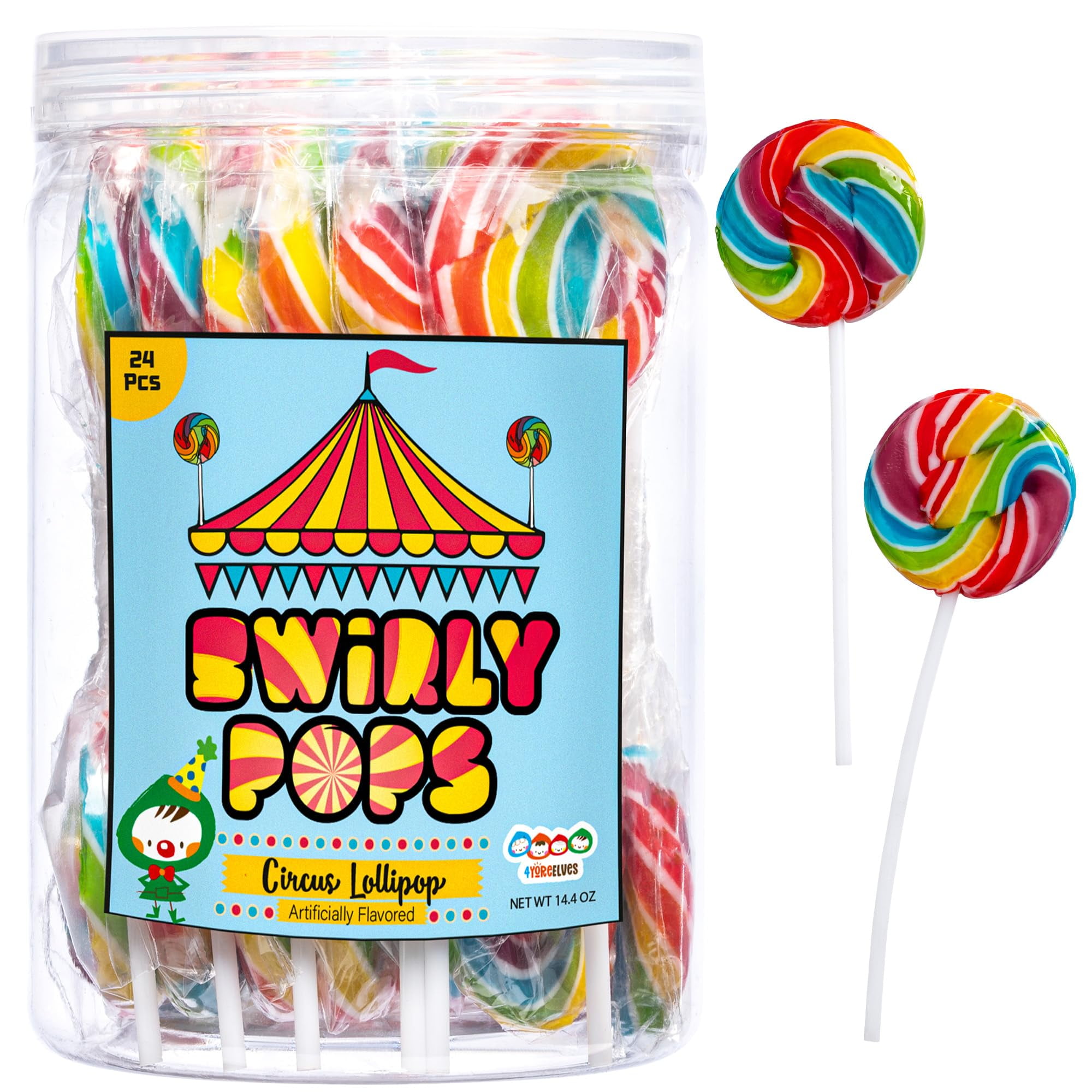 24 Circus Rainbow Lollipops MZF22 Individually Wrapped, Bursting Fruity ...