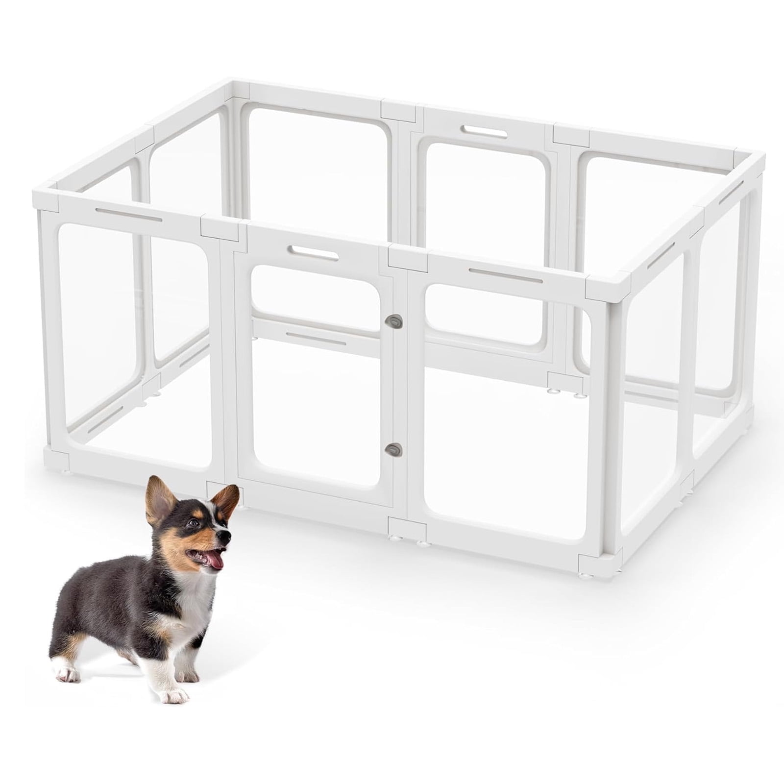 24" Clear Plastic Indoor Dog Playpen with Door - Easy Assemble Pet Pen ...