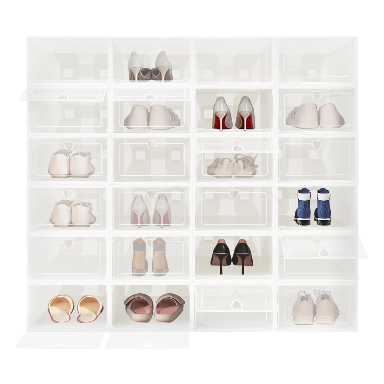 24 Clear Shoe Boxes with Snap Design, Ventilated Holes, Stackable and ...