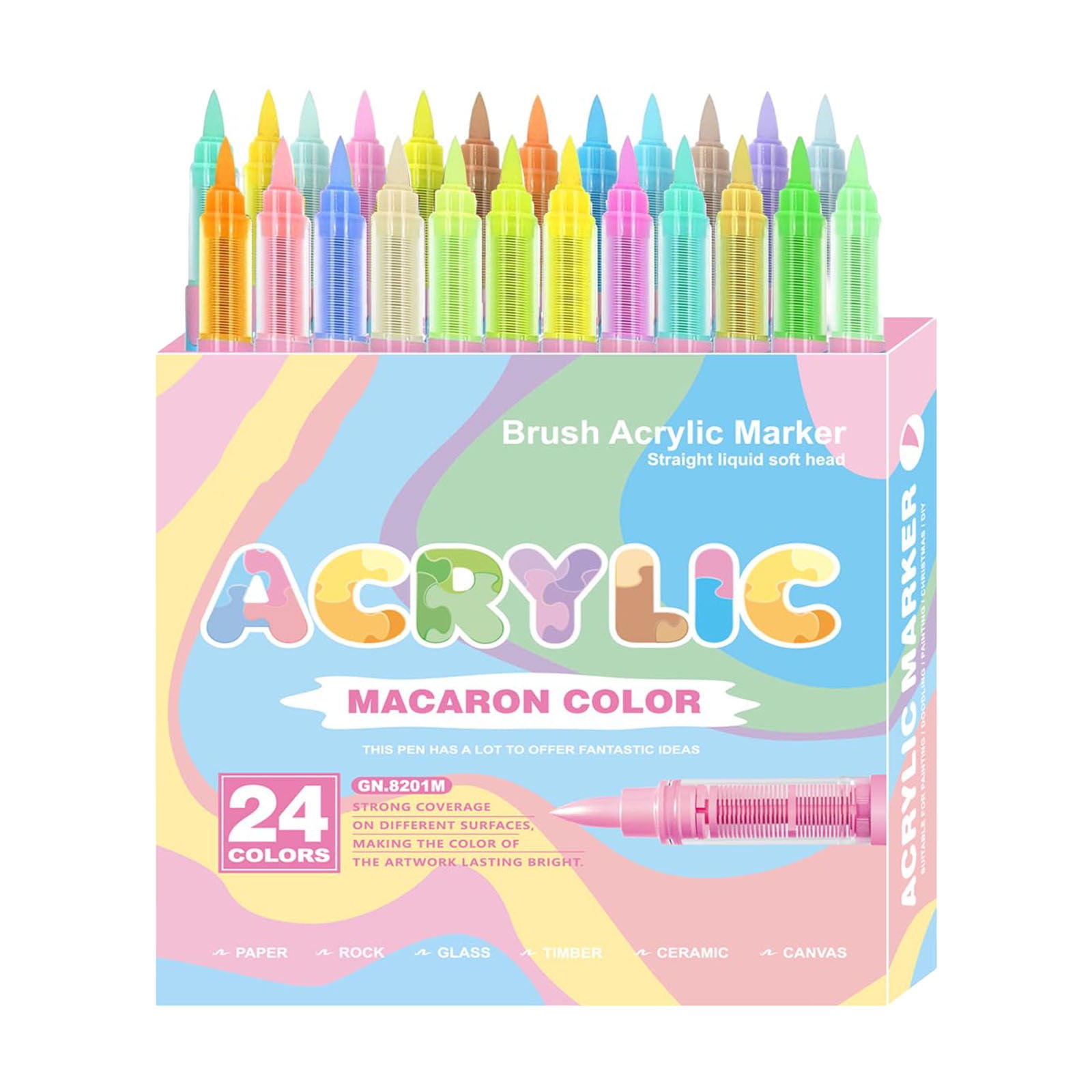 24 Color Acrylic Paint Marker Set with Flexible Soft Brush Tips for ...