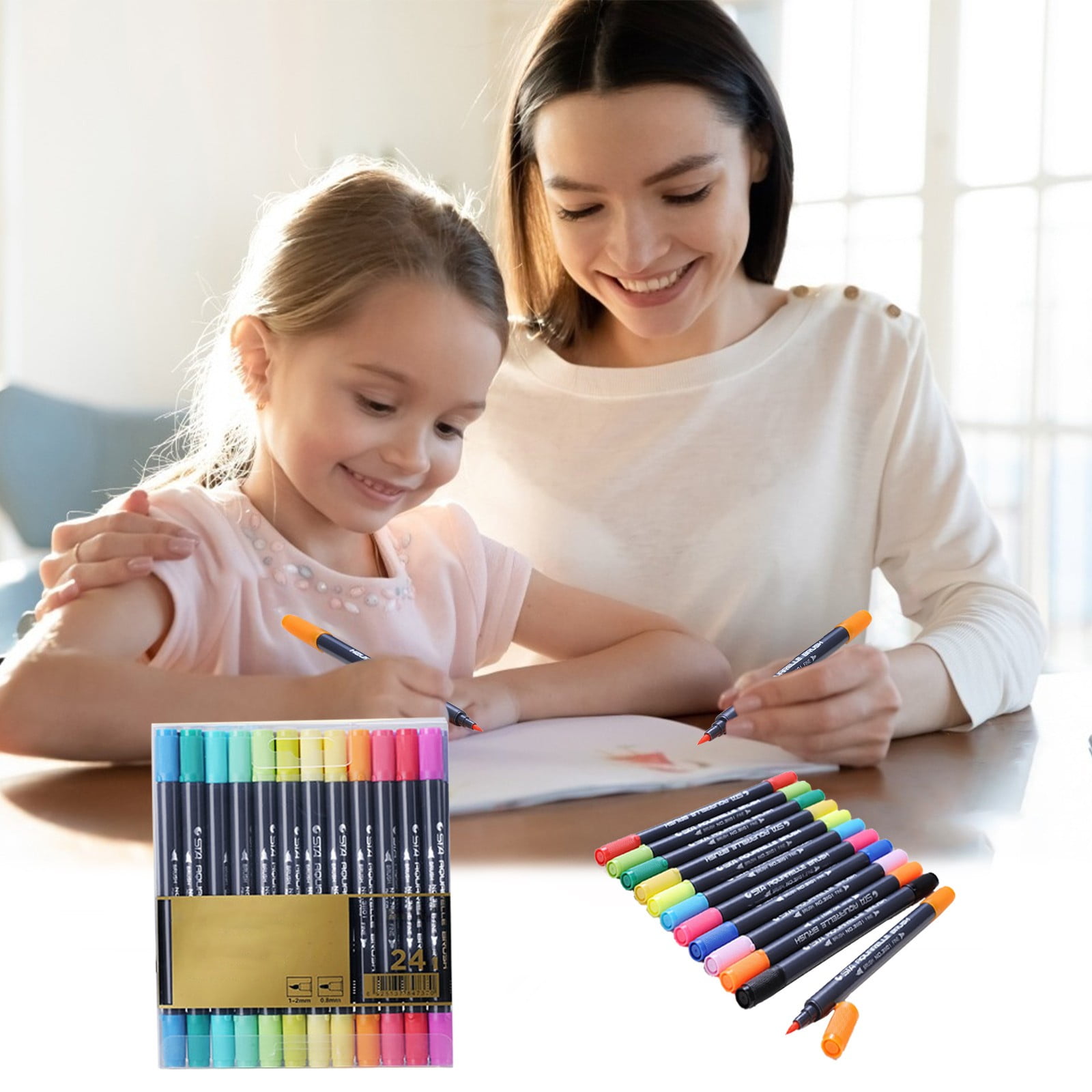 24-Color Double-Head Color Marker Set, 15ml – Soft Head Watercolor ...