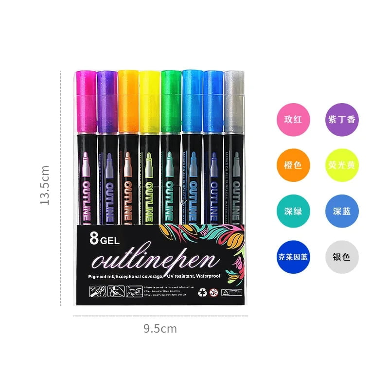 24 Color Double Line Outline Art Pen Marker Pen DIY Graffiti Outline ...