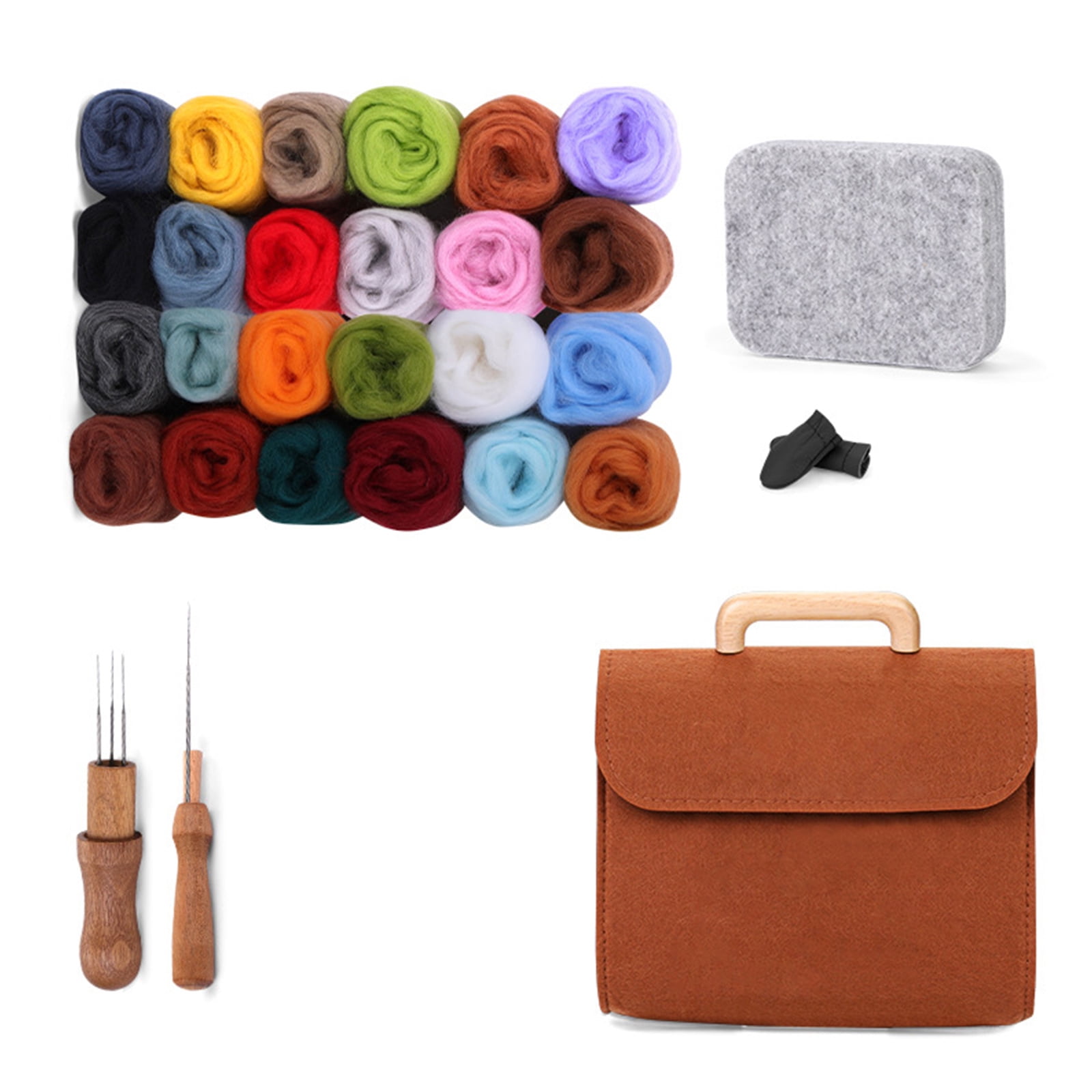 24 Color Needle Felting Set with Felting Needle Instruction Wool Roving ...