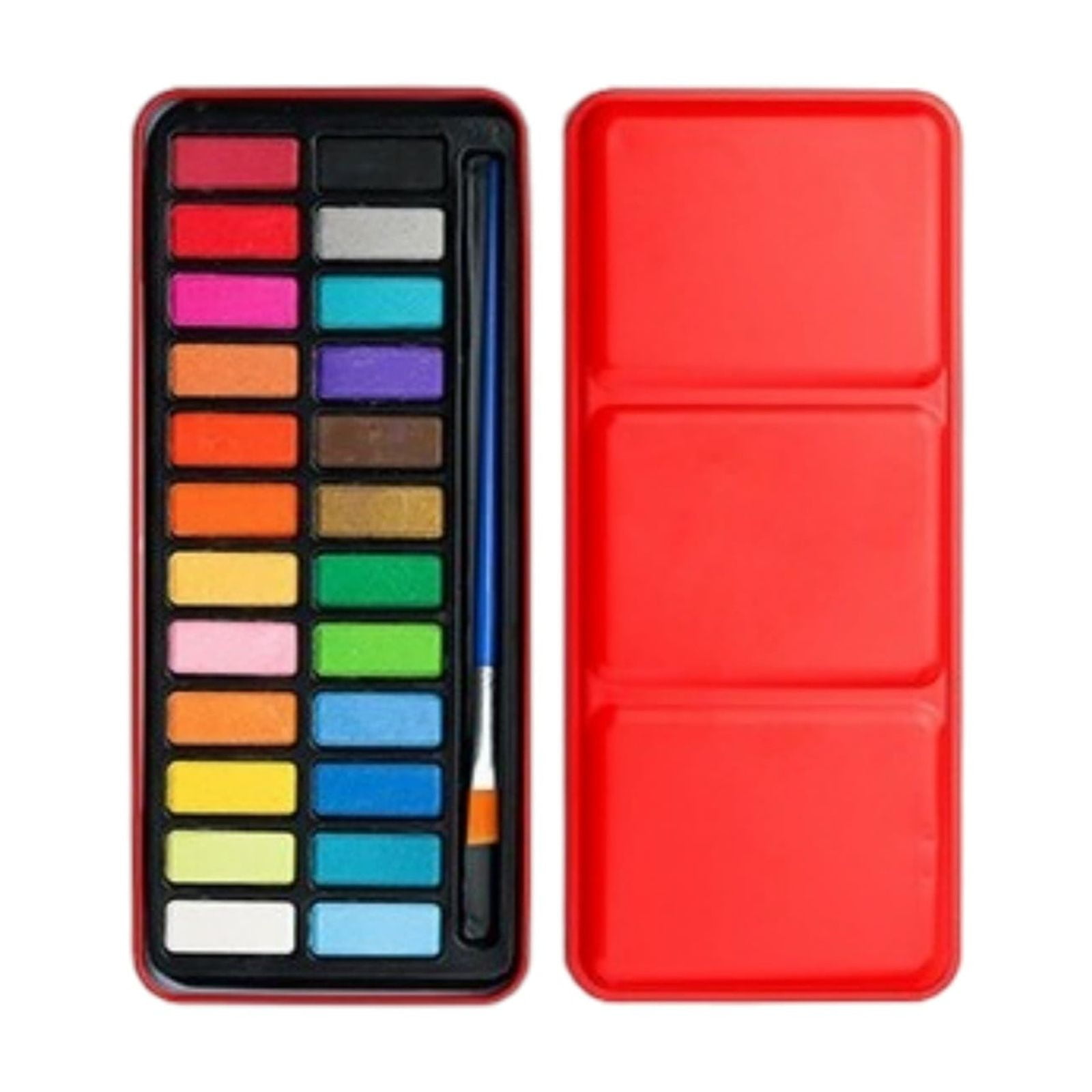24 Color Solid Watercolor Paint Set In Red With 1 Nylon Brush Portable ...