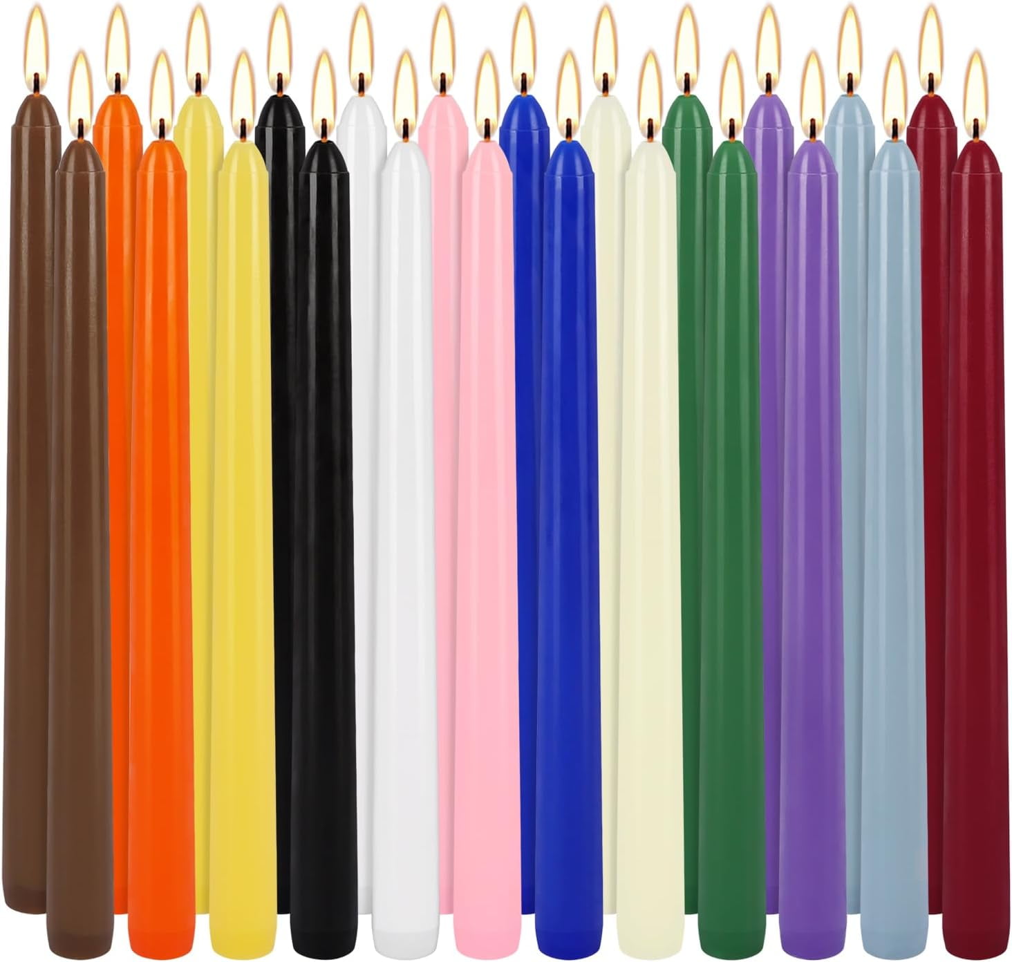 24 Colored Taper Candles, 7-8 Hours Burn Time, Unscented, Smokeless and ...