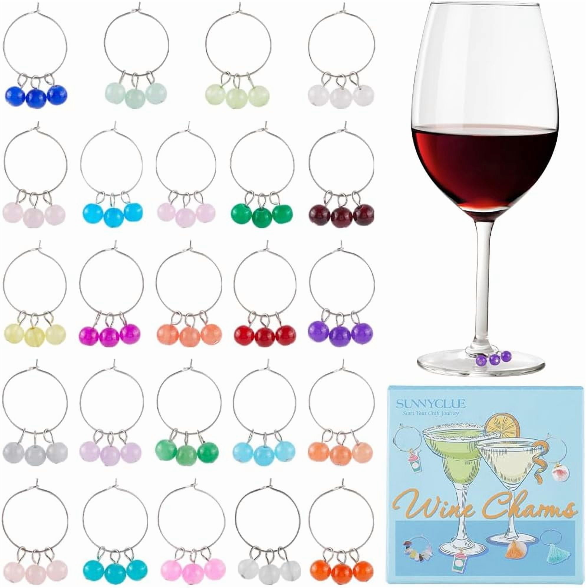 24 Colors Bead Wine Glass Charms Wine Stem Charm Bulk Dangle Metal ...
