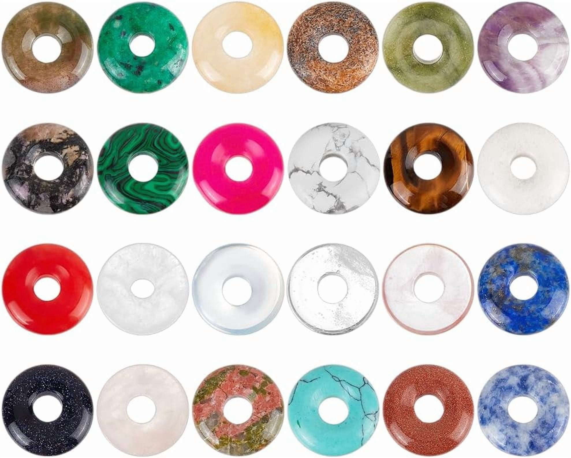 24 Colors Donut Disc Gemstone Charms 0.7x0.2inch Natural Stone Pendants ...
