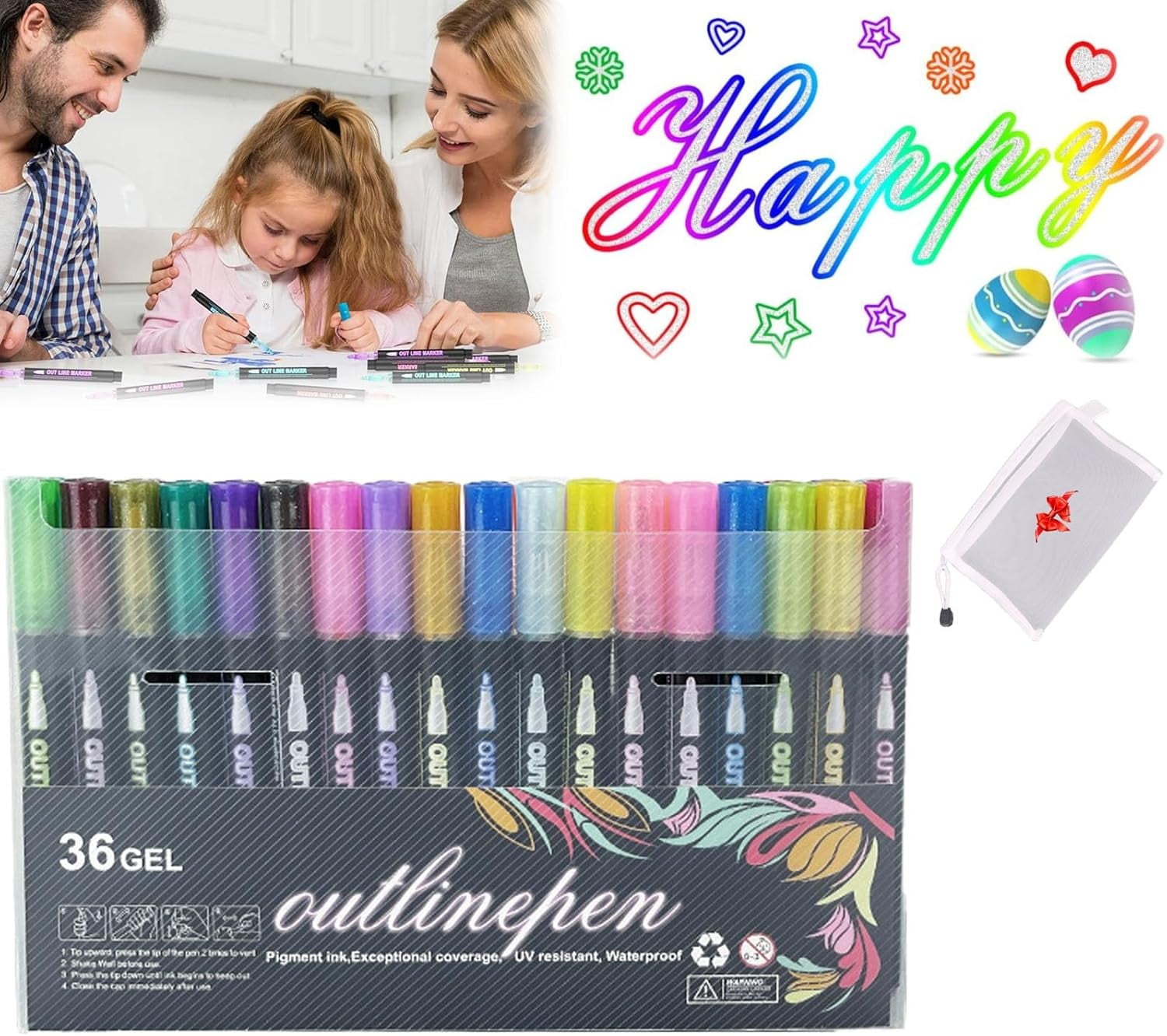 24 Colors Double Line Outliner Markers, Coloring Lightstick Graffiti ...