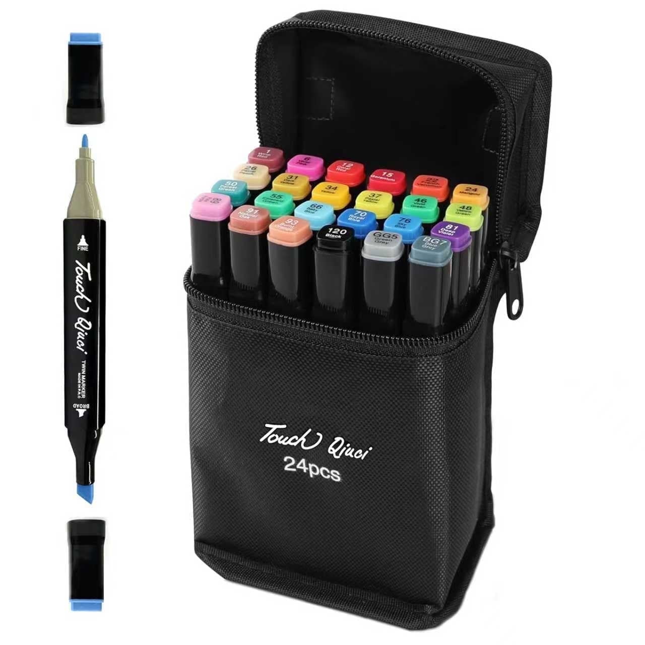 24 Colors Markers,Dual Tip Art Markers with Quick-Dry, Fade-Resistant ...