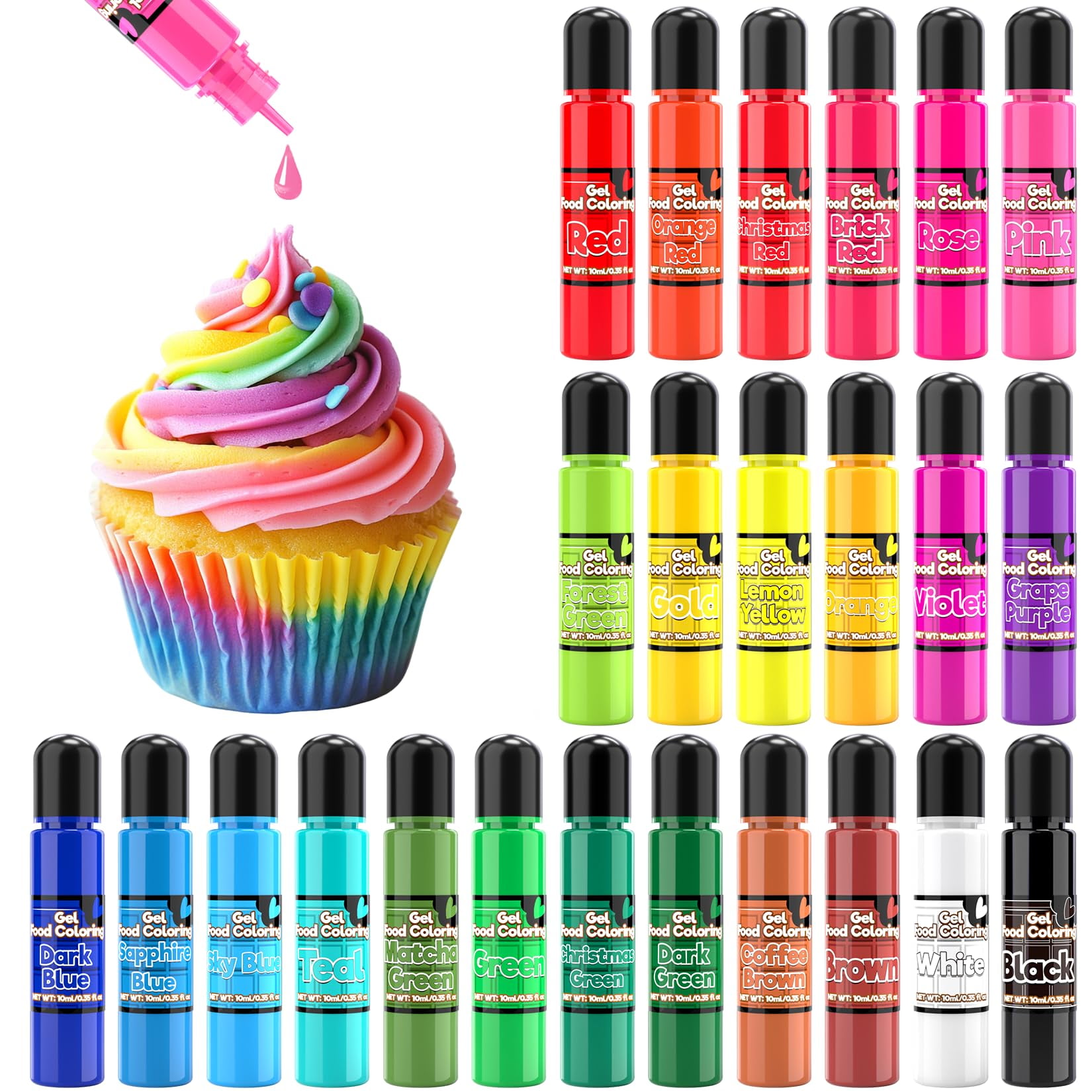 24 Colors Gel Food BDF32 Coloring Set, 8.4 Fl. Oz, Concentrated Food ...