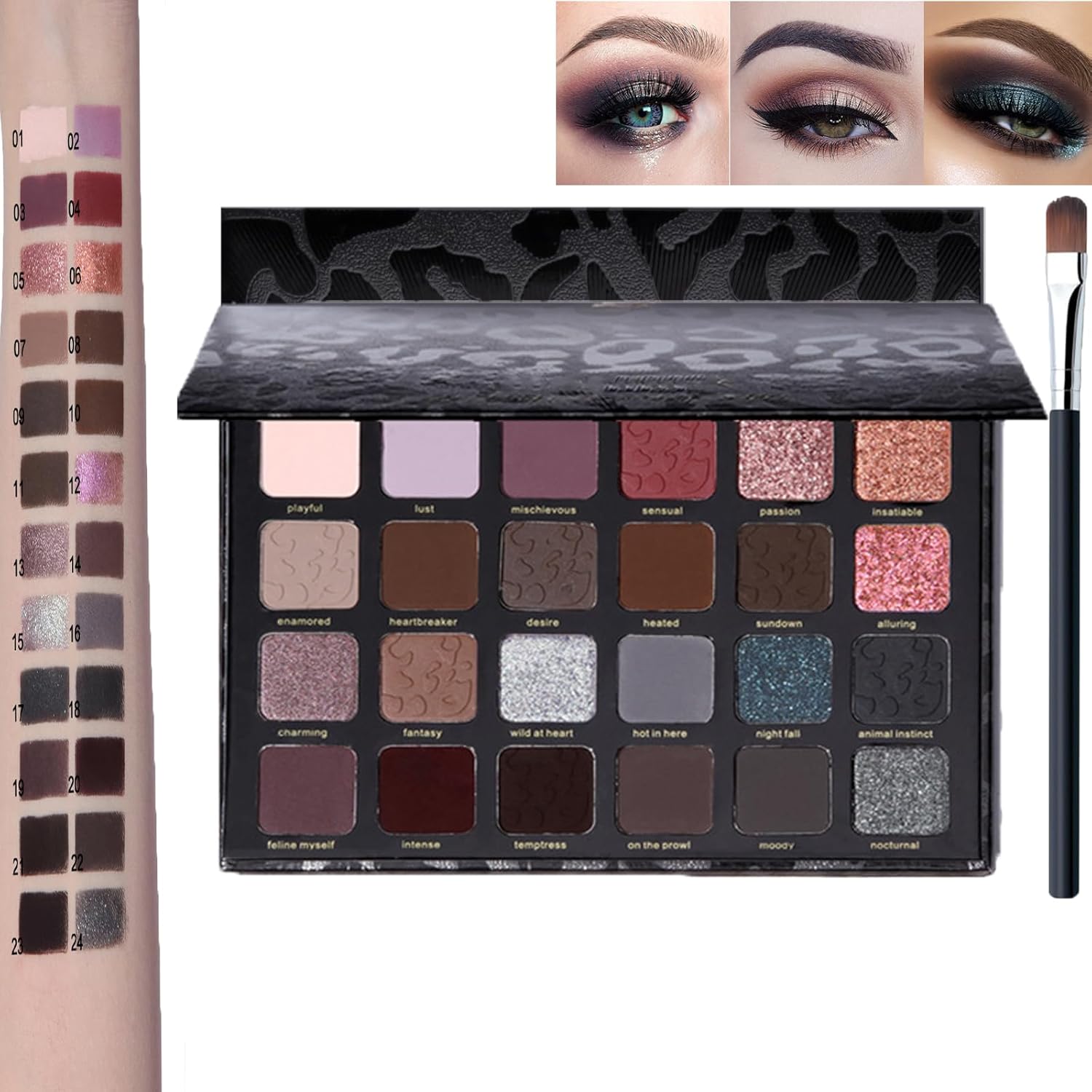 24 Colors Leopard Long Lasting Glamorous Eyeshadow Palette, 24-Color ...