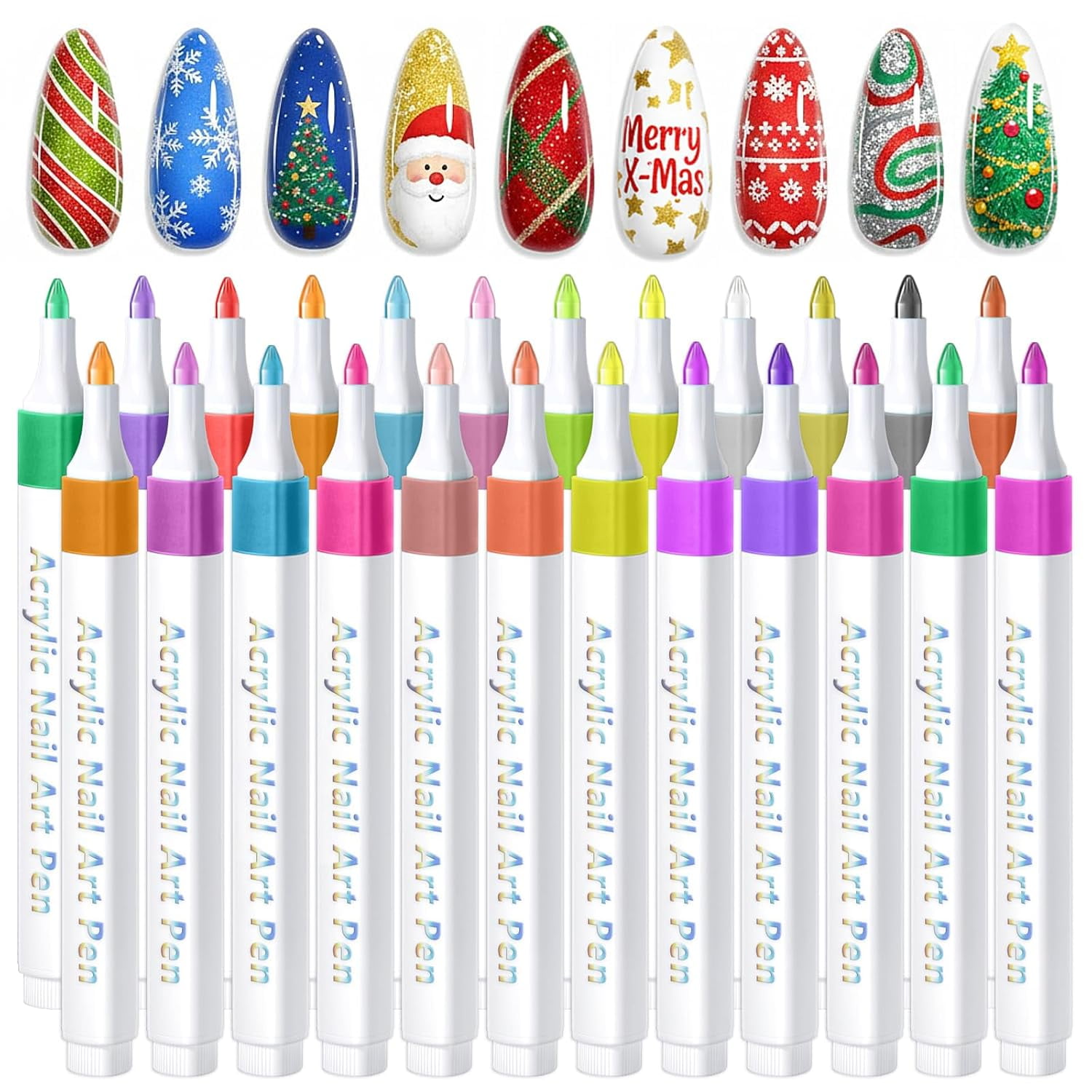 24 Colors Nail Art Markers Set: 0.7MM Quick Dry 3D Nail Polish Pens for ...