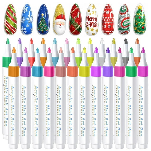 24 Colors Nail Art Markers Set: 0.7MM Quick Dry 3D Nail Polish Pens for ...