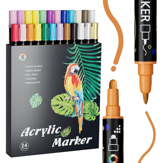 24 Colors Pens, Markers Dual Tip, with Dot Tip and Fine Tip, Markers ...