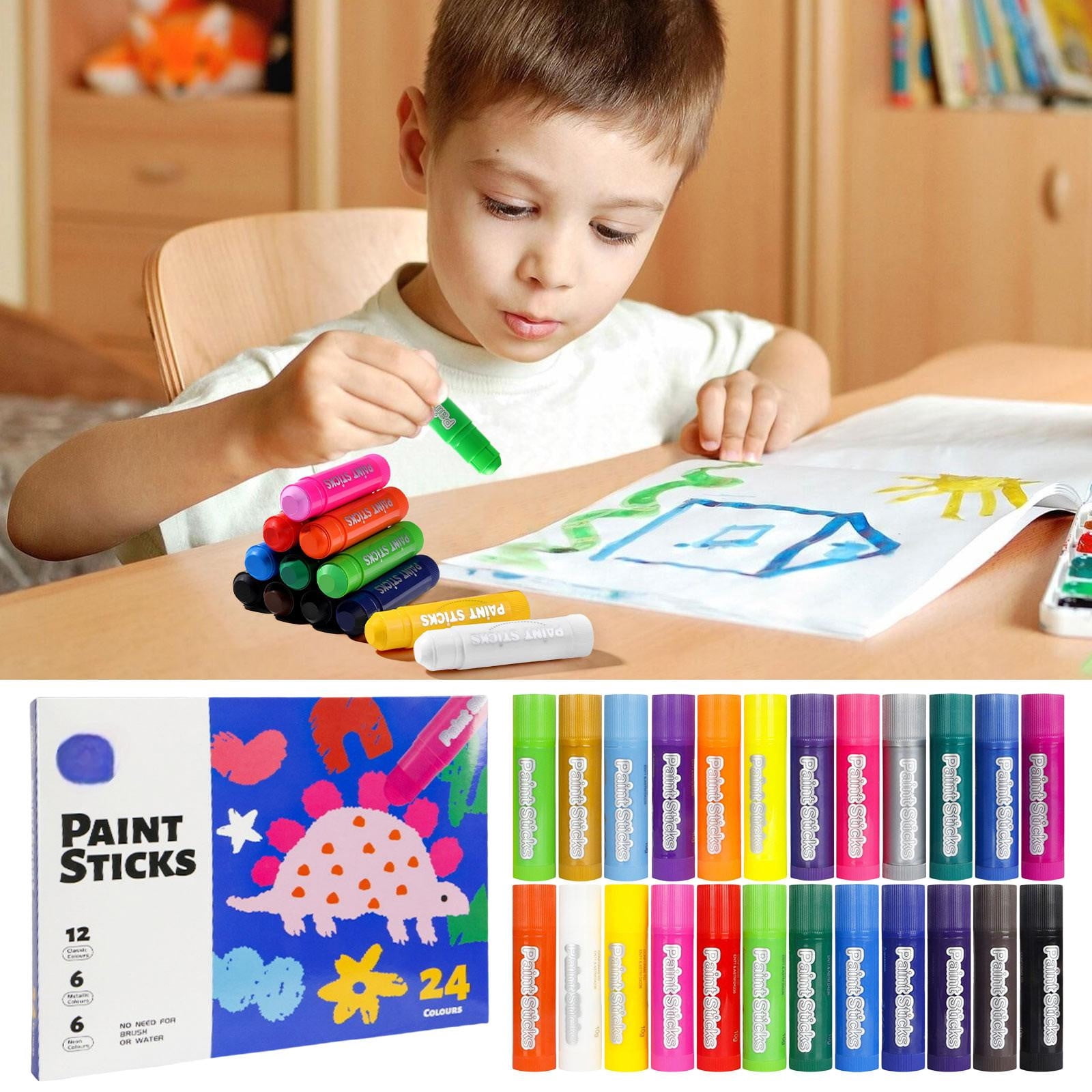 24 Colors Tempera Paint Sticks, No Mess, Quick-Drying & Non-Toxic Art ...