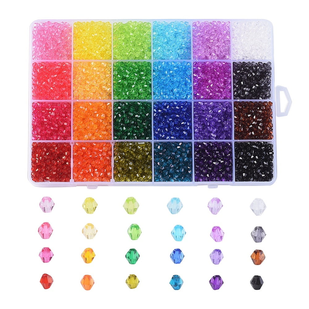 24 Colors Transparent Acrylic Beads Bicone Mixed Color 4x4mm Hole: 1 ...