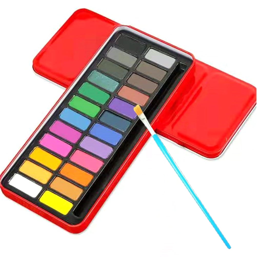 24 Colors Watercolor Block Tin Set Pressed Powder Watercolor Set for ...