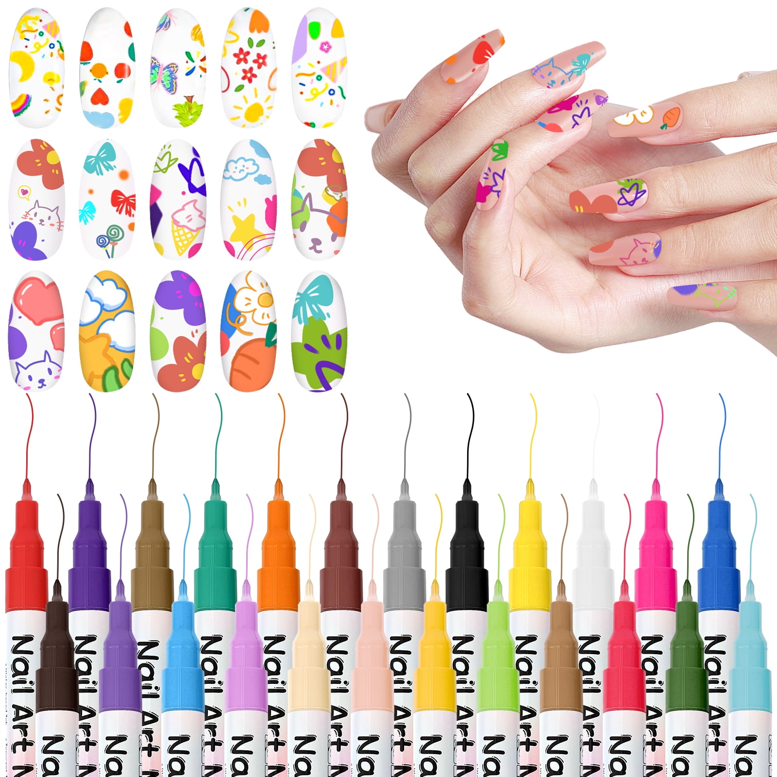 24 Colours Nail Art Pens Set Nail Art Markers Doodle Pen for DIY Nail ...