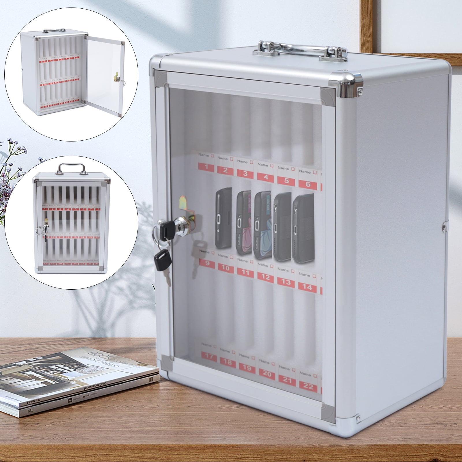 24-Compartment Cell Phone Storage Cabinet with Lock, Wall-Mountable ...
