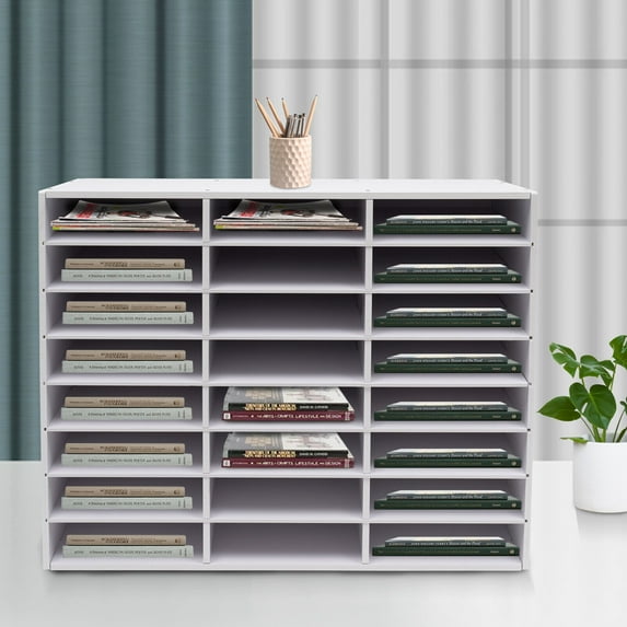24 Compartments Literature Organizer File Sorter Paper Storage Holder ...