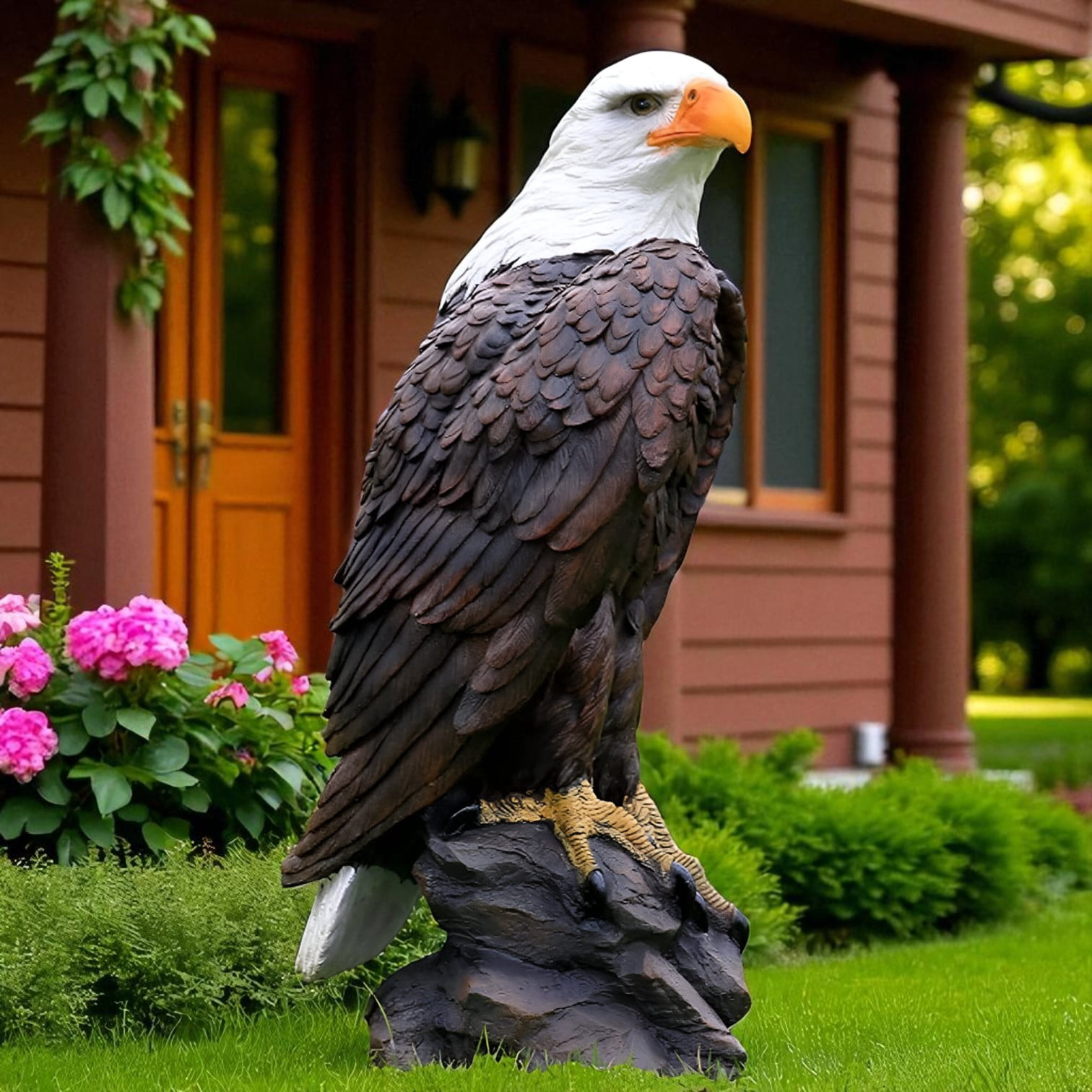 Ur Home Decor LLC 24" Concrete American Bald Eagle Garden Statue ...