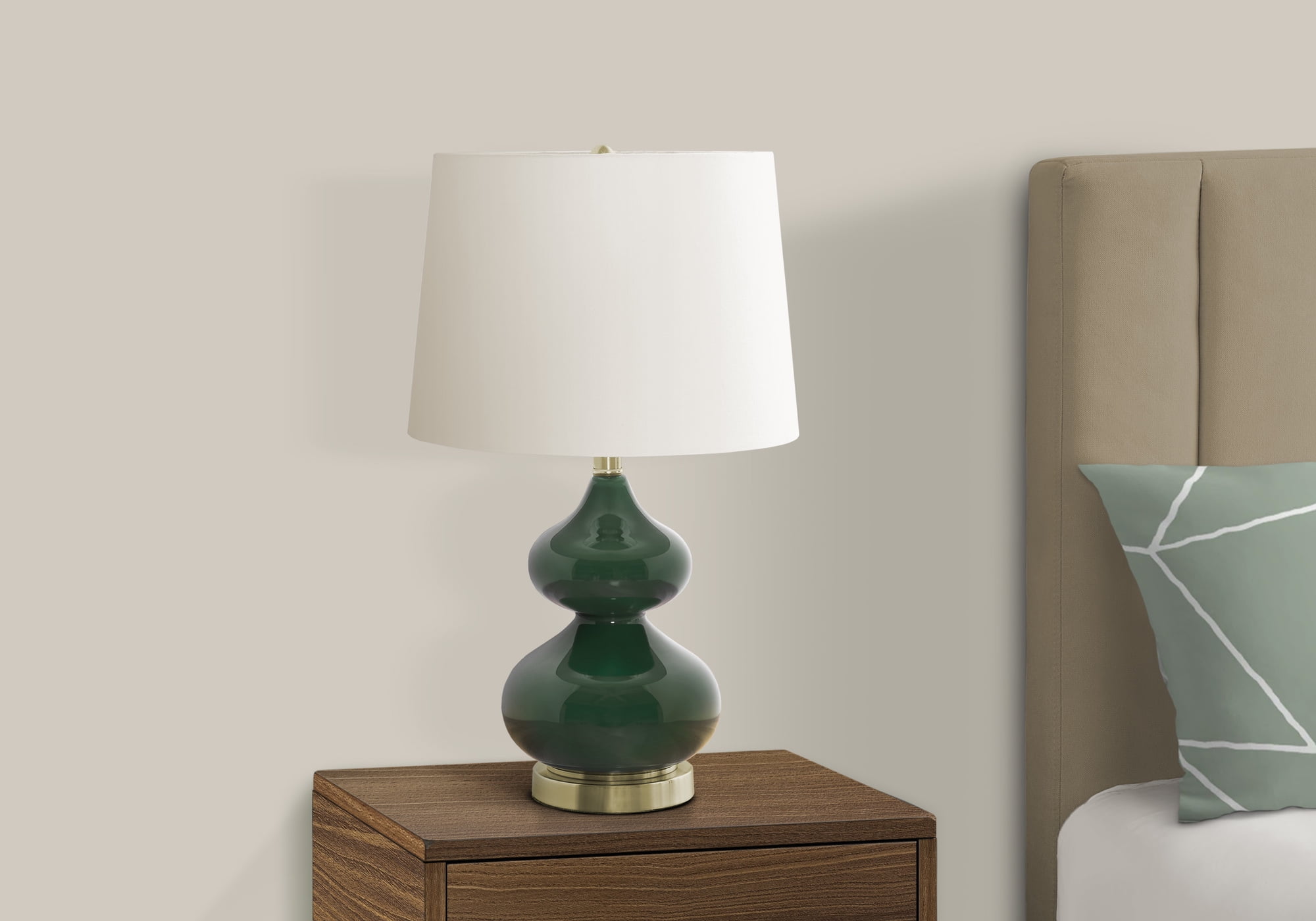 24" Contemporary Table Lamp - Emerald Green Glass & Ivory Cone Shade, 3 ...