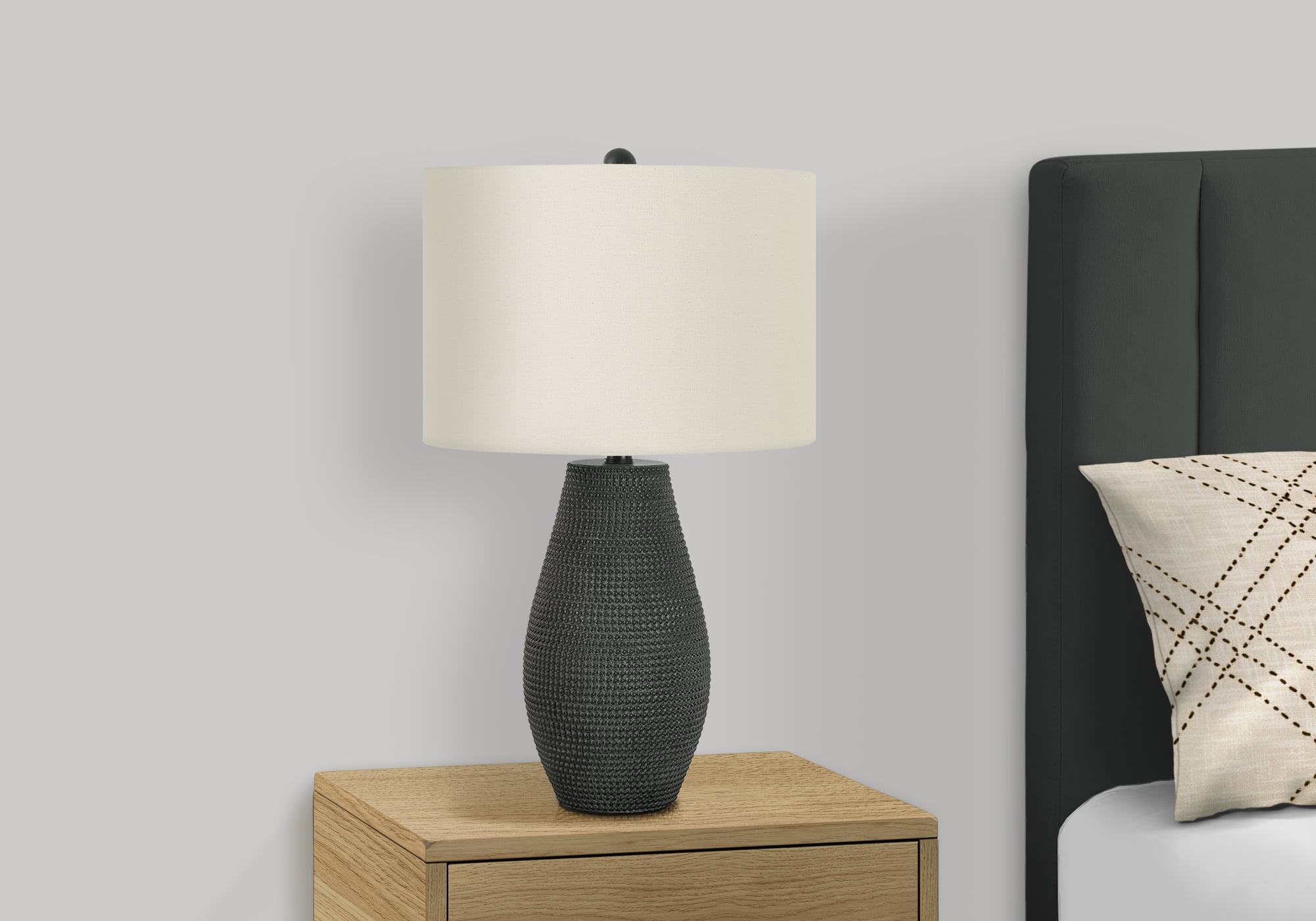 24" Contemporary Table Lamp - Textured Black Resin Base & Ivory Drum ...