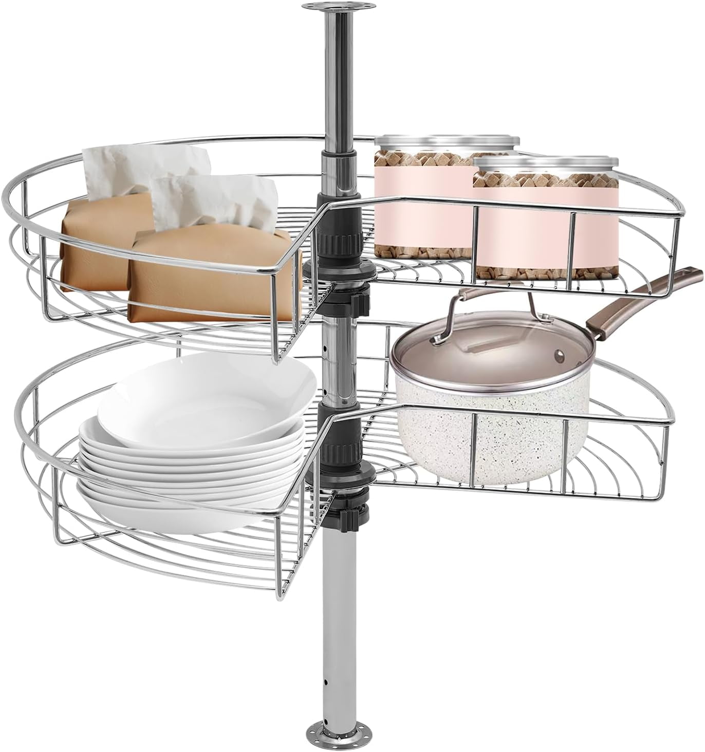 24" Corner Cabinet Organizer Lazy Susan, Height Adjustable 2 Tier ...