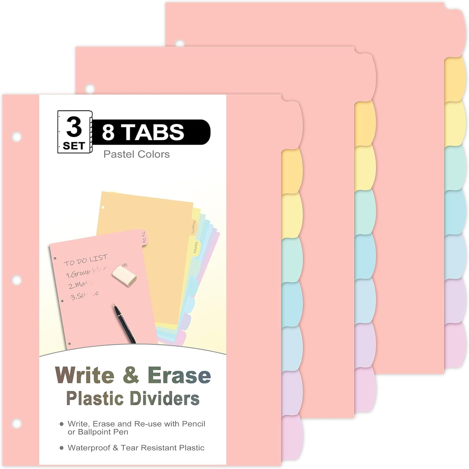 24 Count/3 Sets Write & Erase Binder Dividers with Tabs, Plastic 8 Tab ...