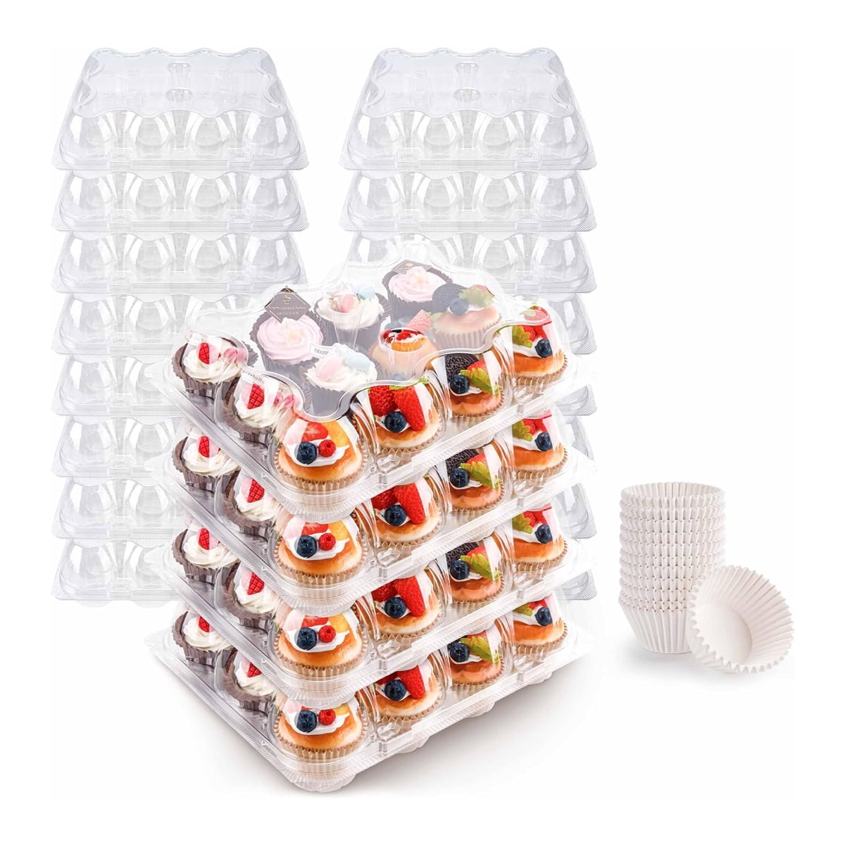24 Count Cupcake Containers 10 Pack Cupcake Holders Plastic Stackable ...
