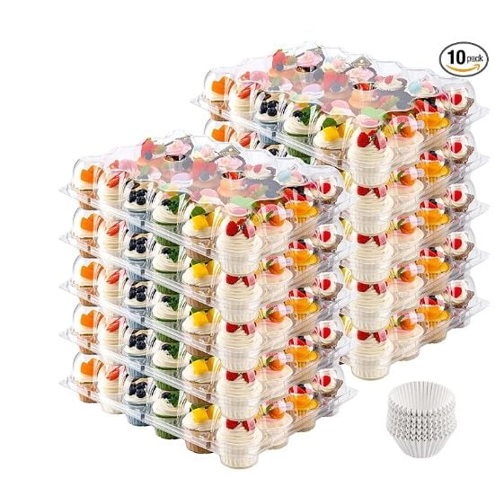 24 Count Cupcake Containers 10 Pack Cupcake Holders Plastic Stackable ...