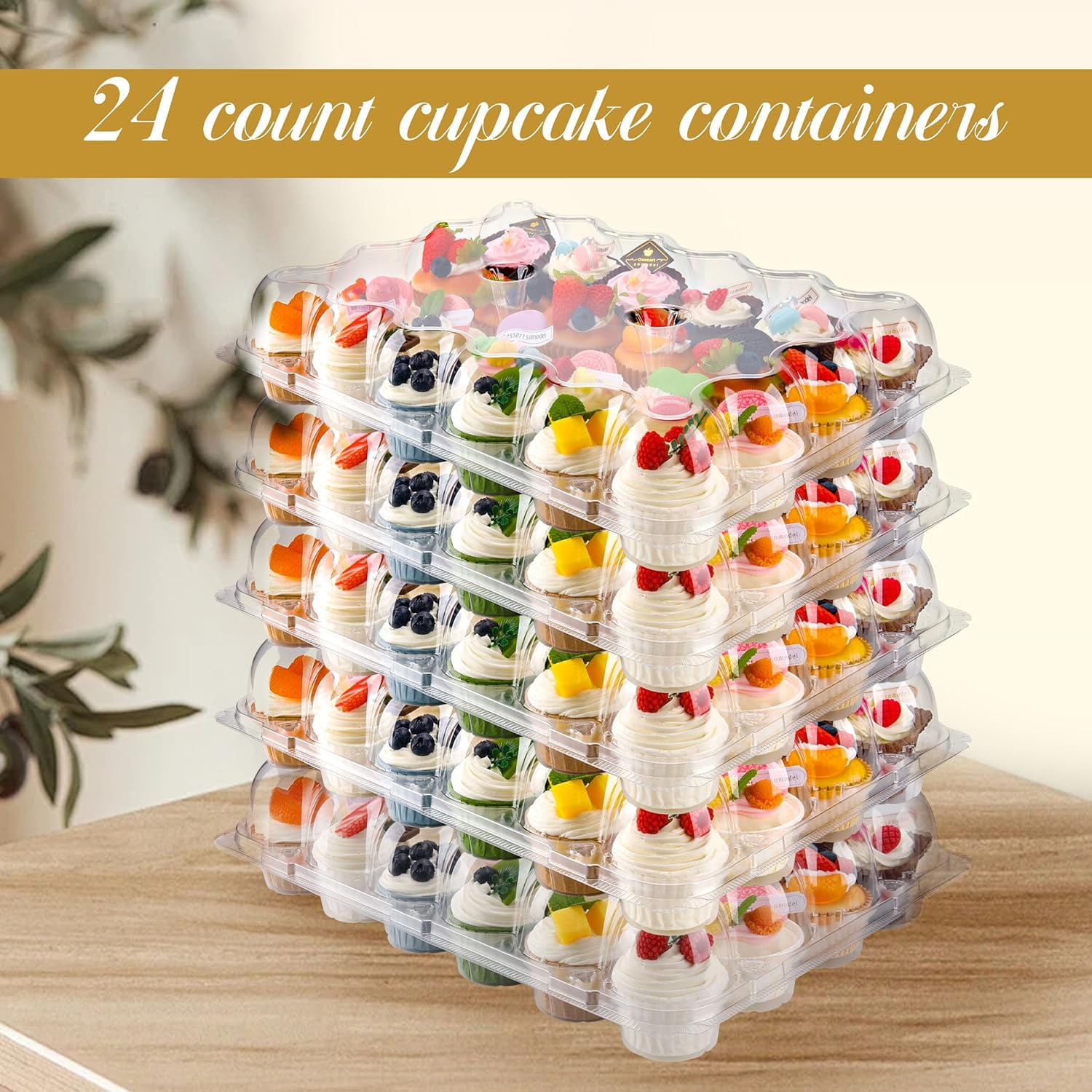24 Count Cupcake Containers 20 Pack Cupcake Holders with Detachable ...