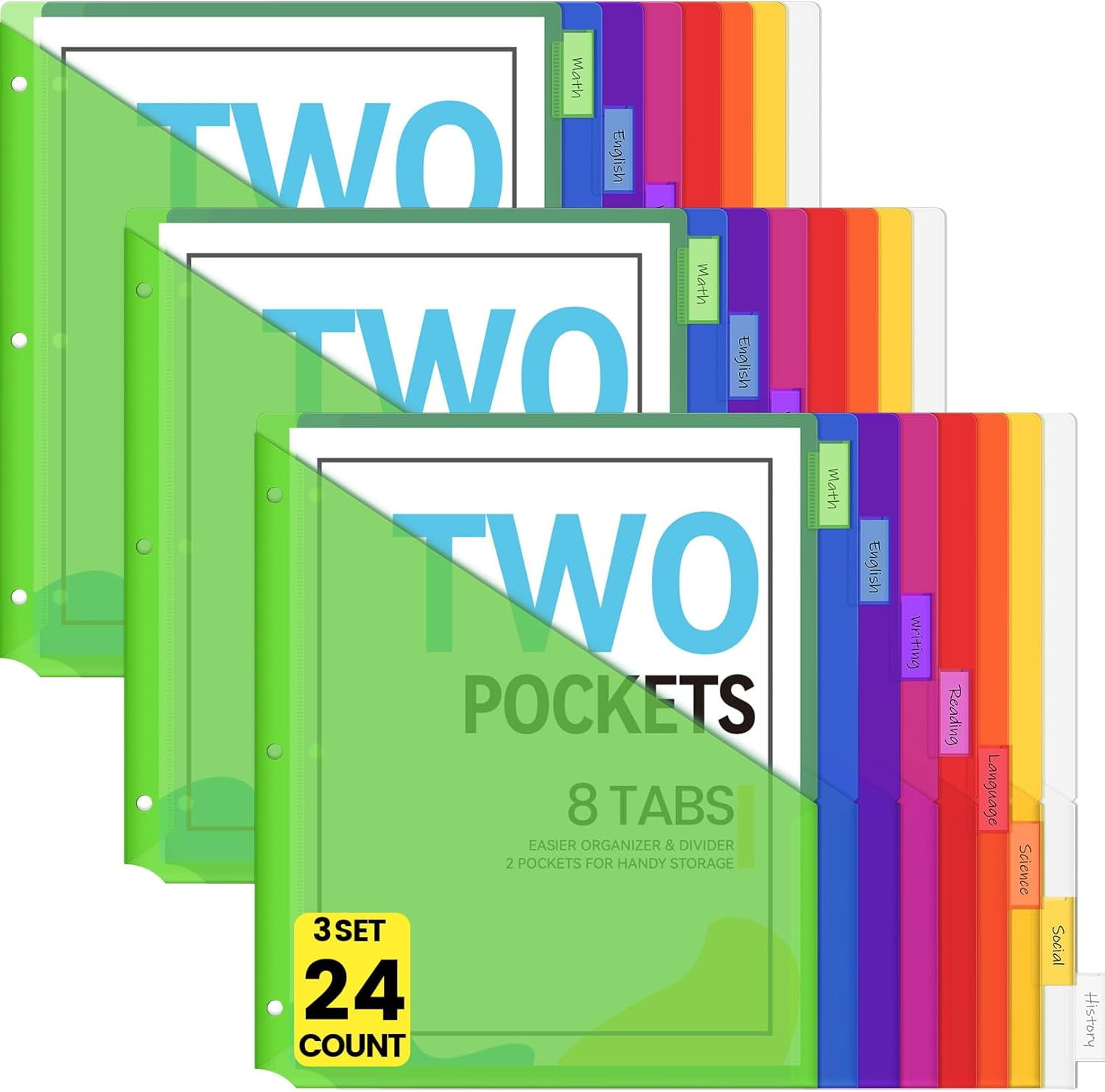 24 Count Dividers with Pockets, 8 Tabs Binder Dividers for 3 Ring ...