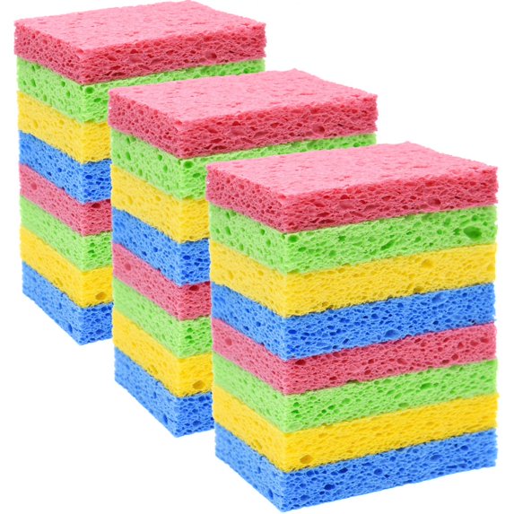 24-Count Kitchen Sponges- Compressed Cellulose Sponges Non-Scratch ...