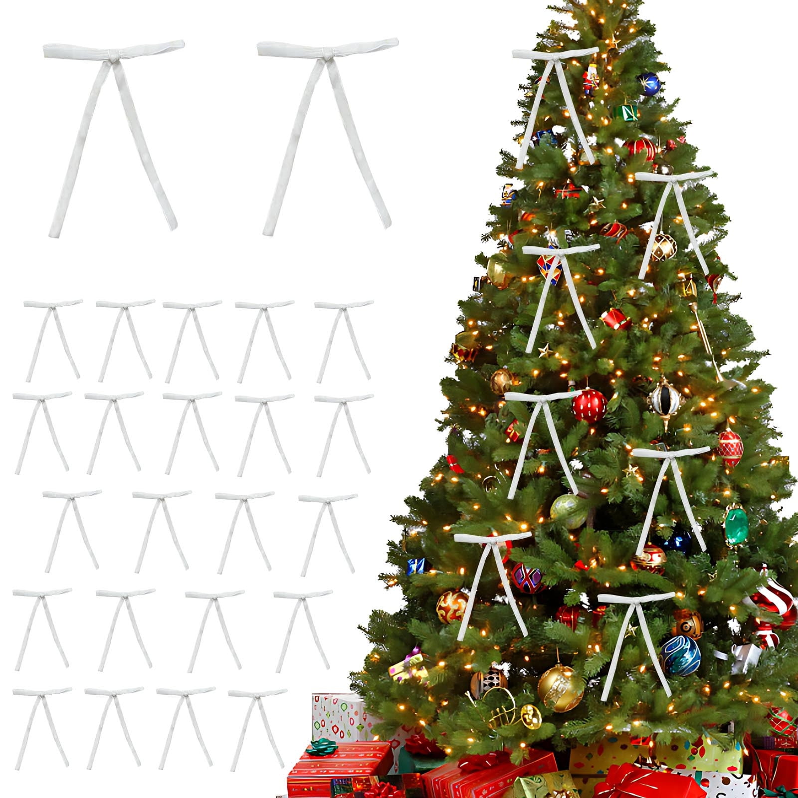 24-Count Velvet Christmas Bow Ornaments - Premium Wreath & Tree Decor ...