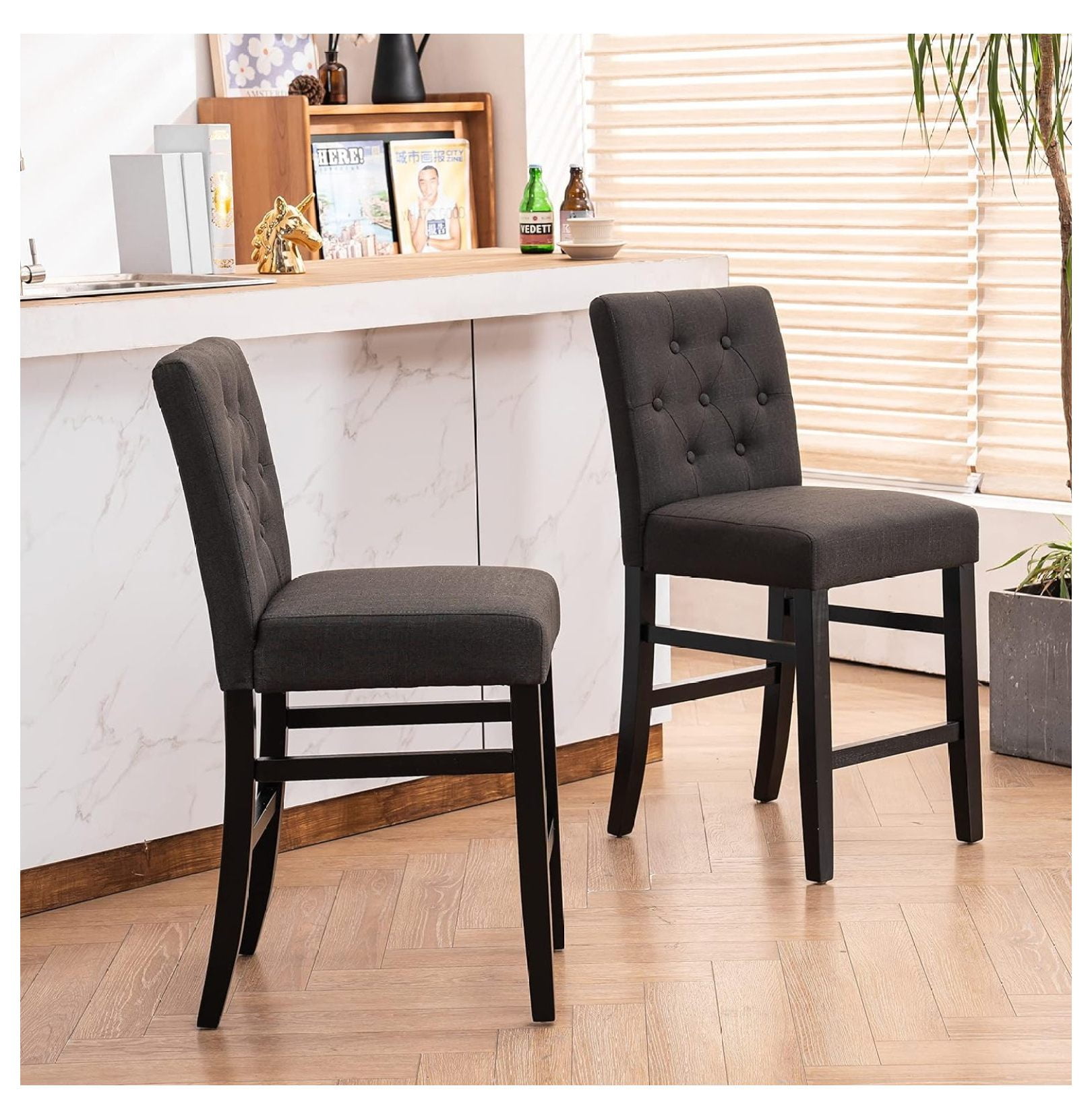 24" Counter Height Bar Stools Set of 2 & 4 for Kitchen Island Fabric Barstools Upholstered ...