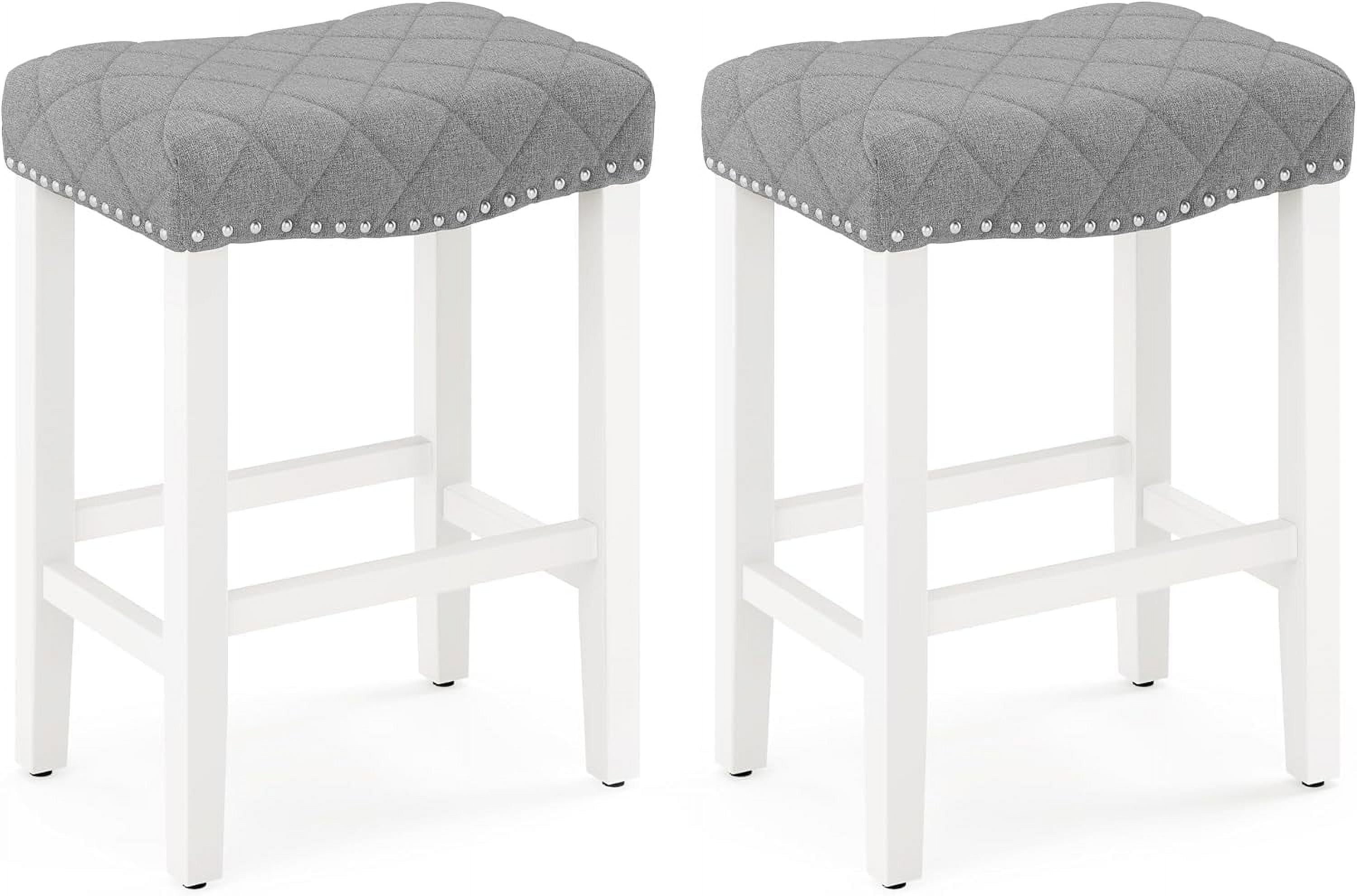 DYCANPO 24-Inch Backless Bar Stools Set of 2, Wooden Legs and Leather ...