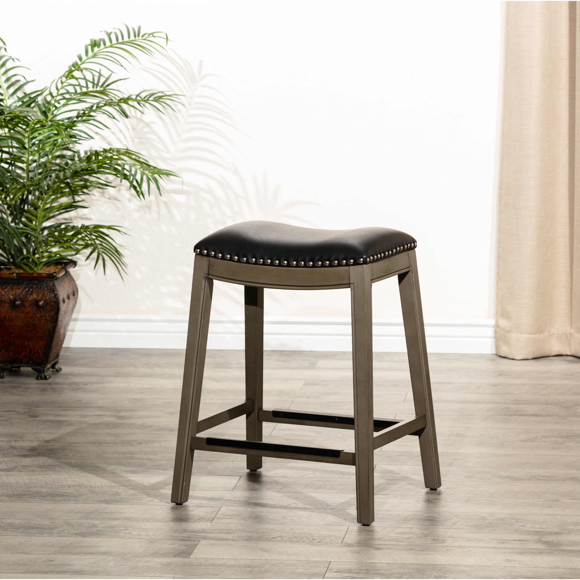 24" Counter Height Saddle Stool In Gray And Black - Hardwood ...