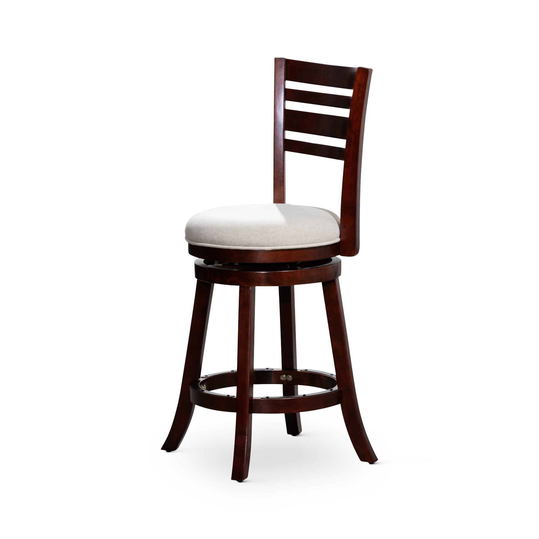 24" Counter Height Slat Back Stool With Swivel, Cherry, Beige Fabric ...