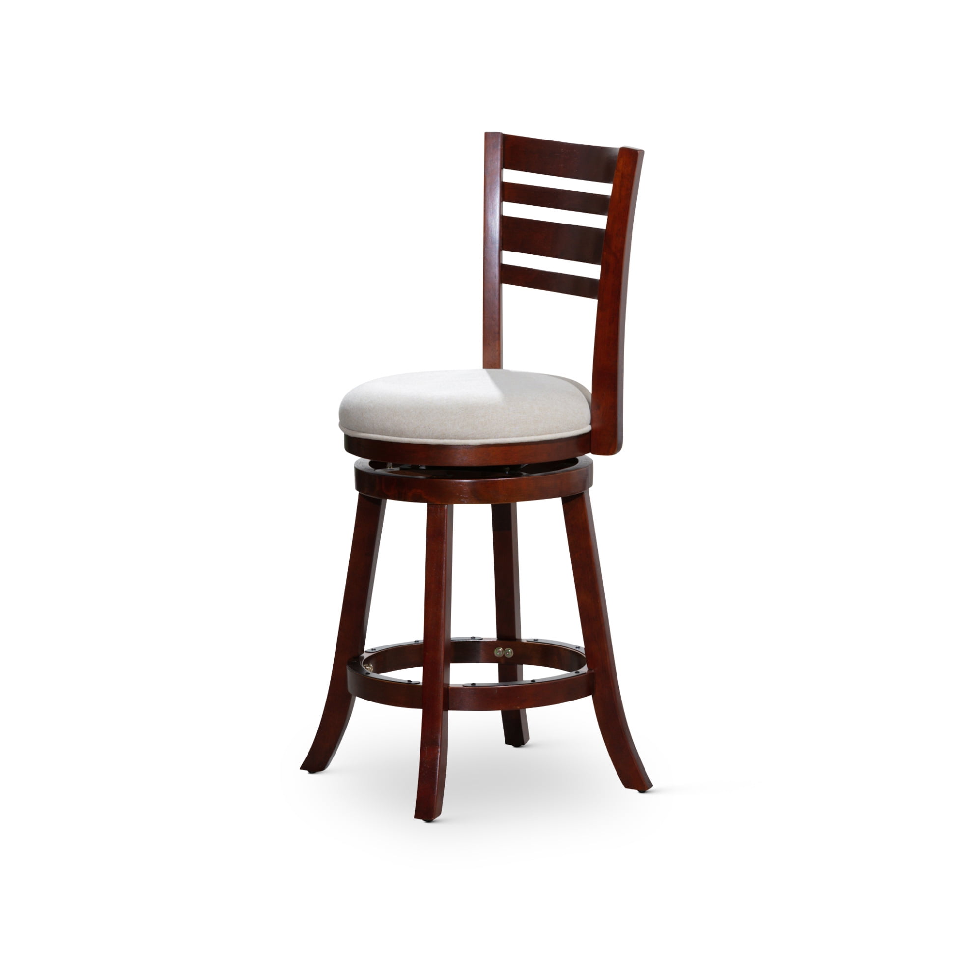 24" Counter Height Slat Back Swivel Stool with Beige Fabric Seat and ...