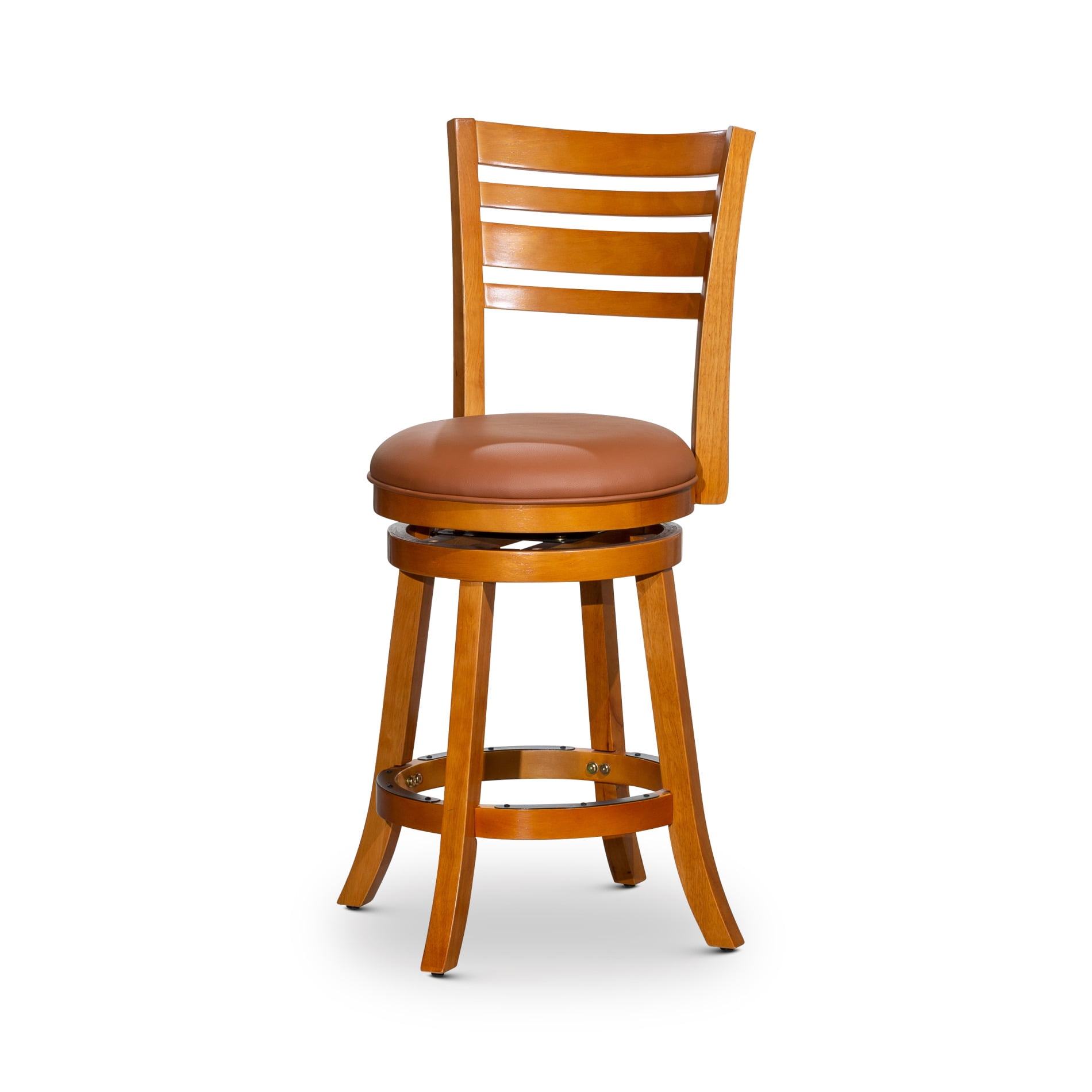 24" Counter Height Slat Back Swivel Stool with Saddle Leather Seat and ...