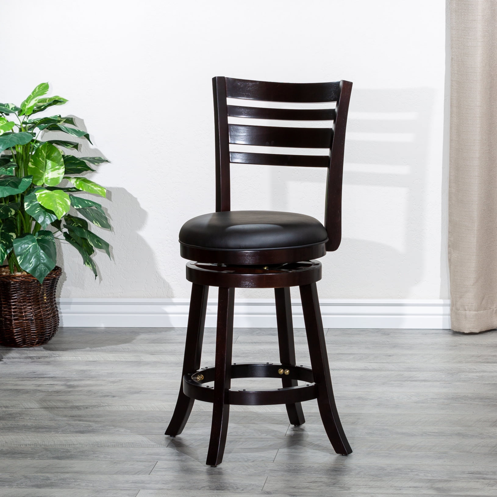24" Counter Height Stool with Curved Slat Back, 360° Swivel Barstool ...