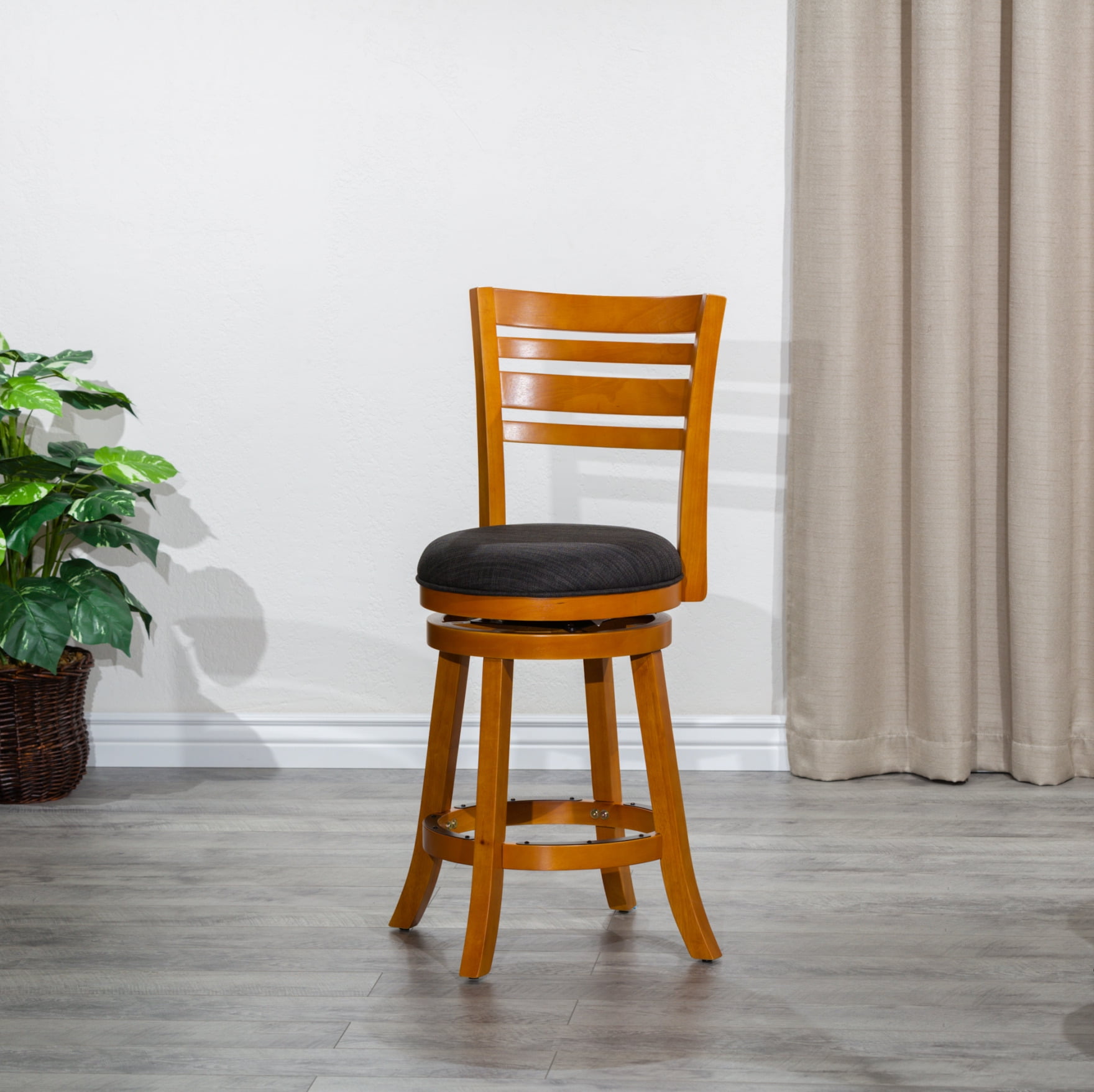 24" Counter Height Stool with Curved Slat Back, 360° Swivel Barstool ...