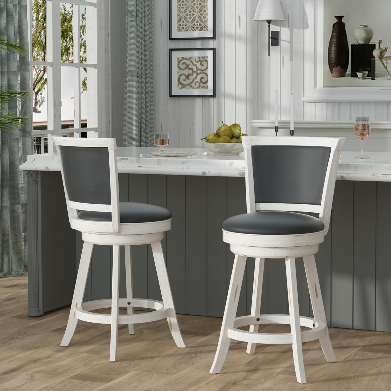 24" Counter Height Swivel Bar Stools, High Back Counter Stools with ...